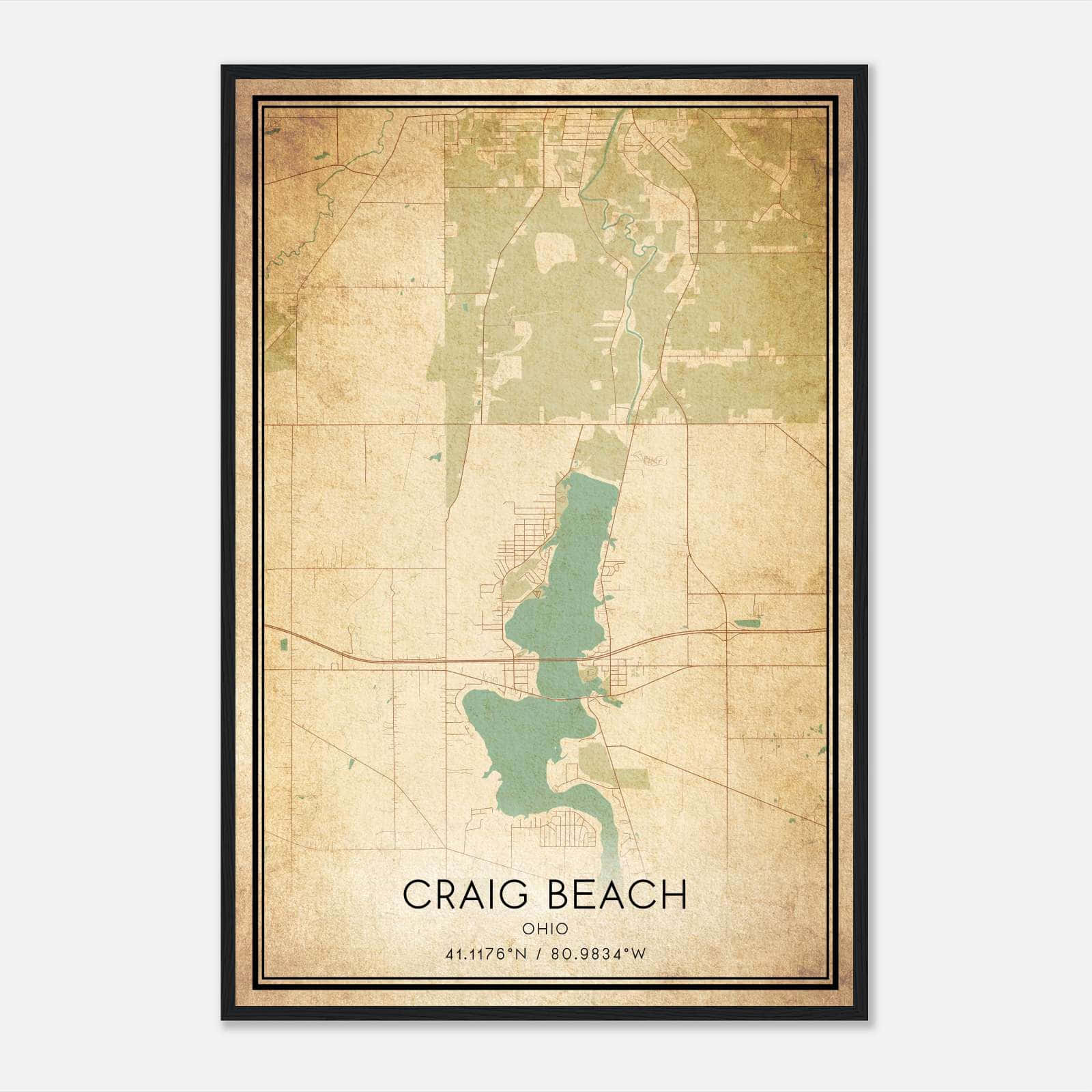 Vintage Craig Beach Ohio Map Poster, Craig Beach OH City Road Wall Art ...