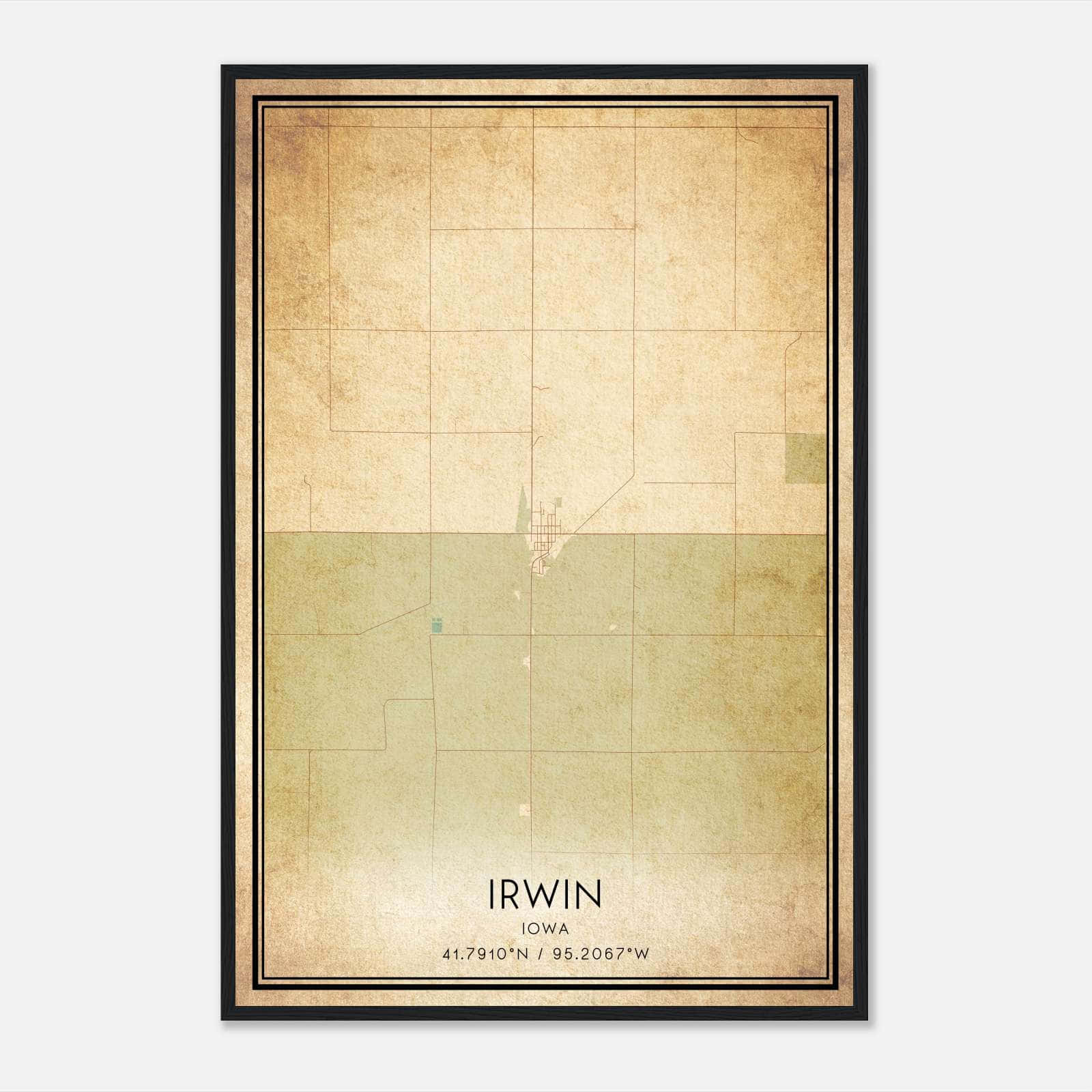 Vintage Irwin Iowa Map Poster, Irwin IA City Road Wall Art Print ...