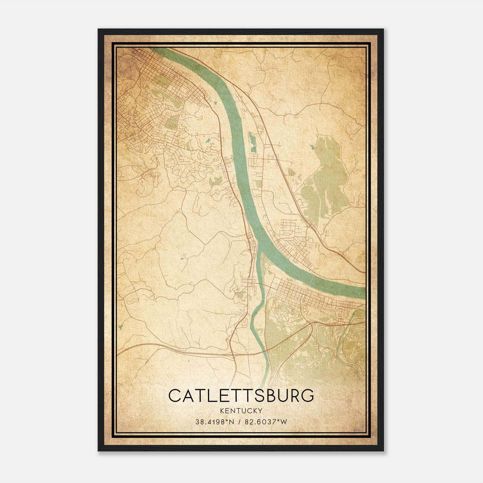 Vintage Catlettsburg Kentucky Map Poster, Catlettsburg KY City Road ...