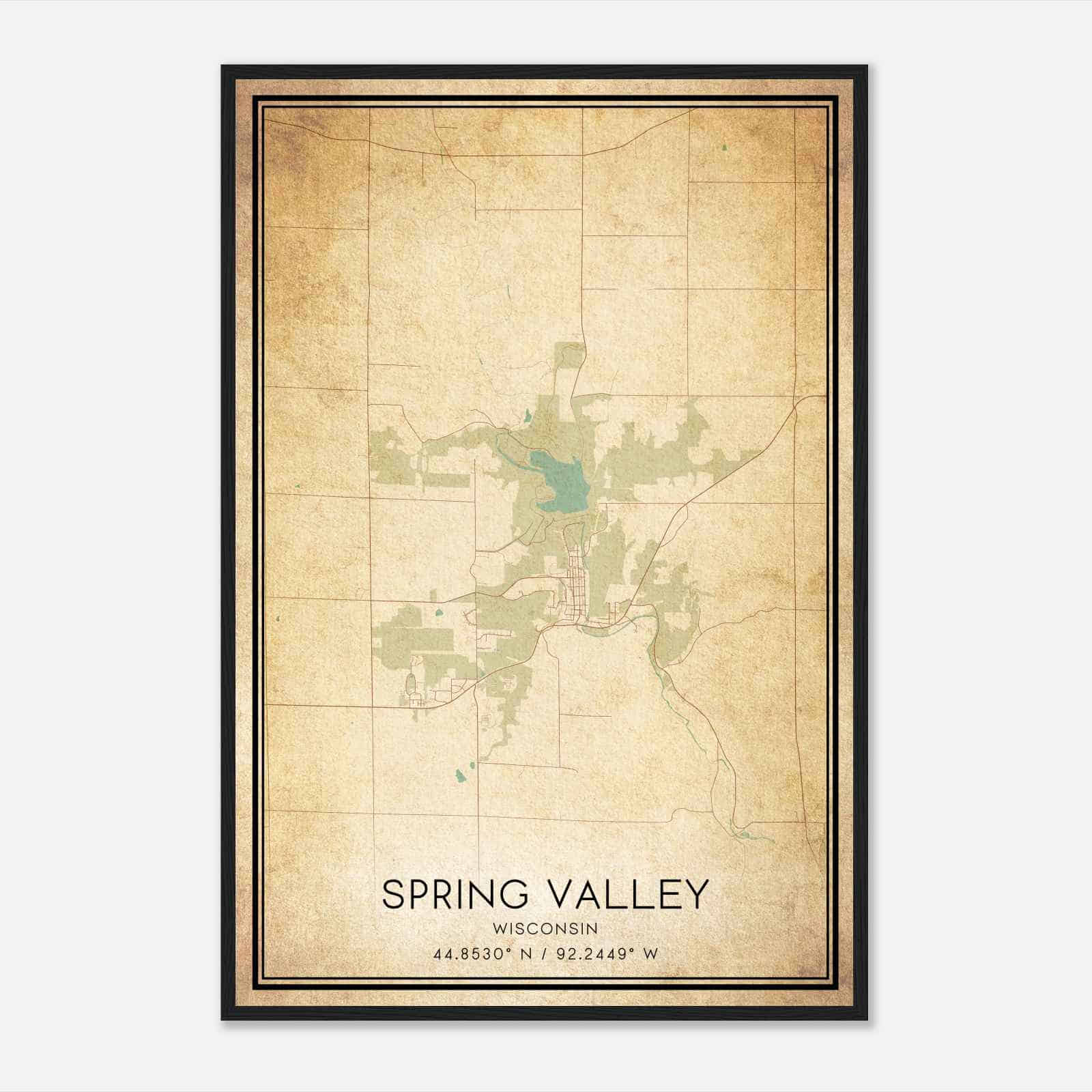 Vintage Spring Valley Wisconsin Map Poster, Spring Valley WI City Road ...