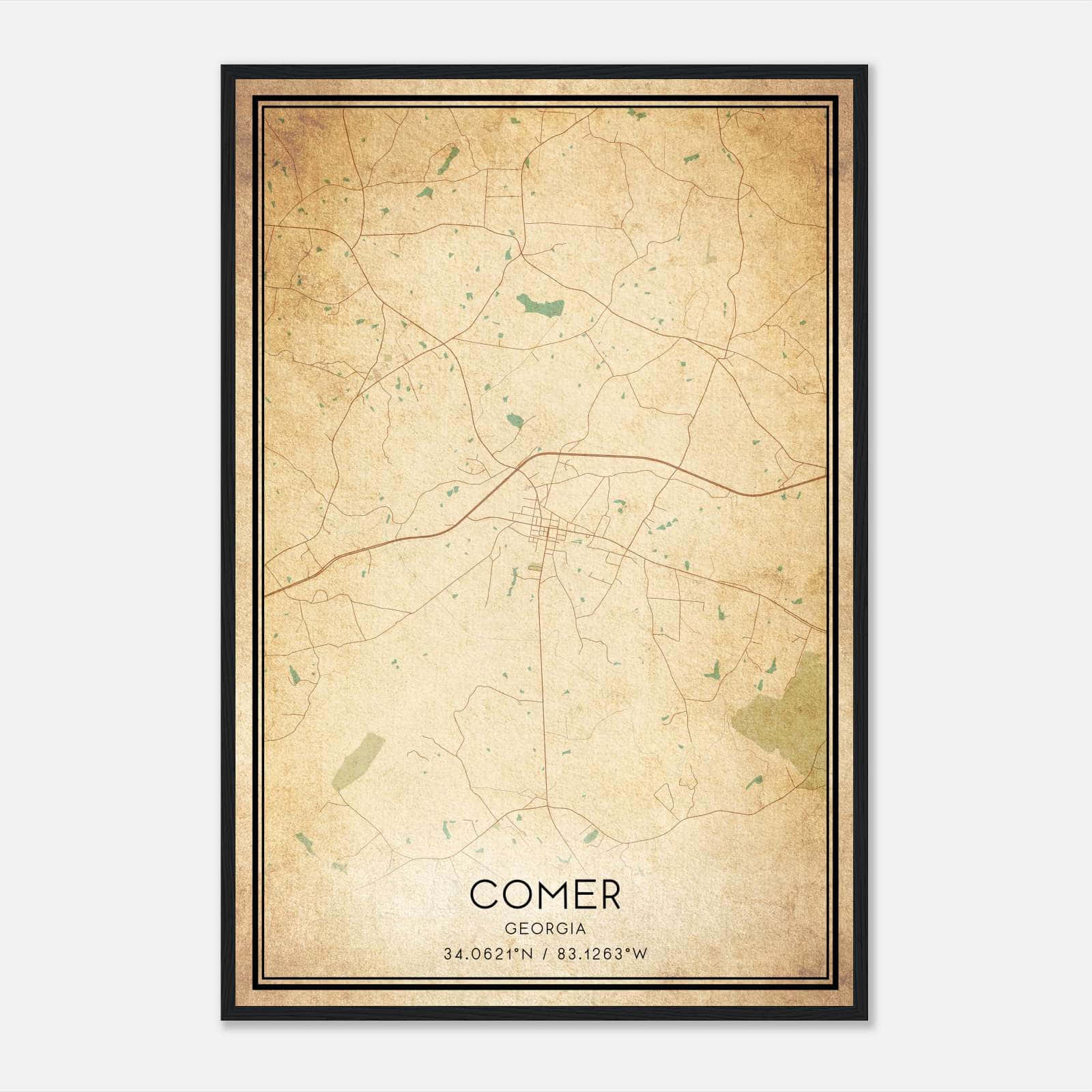 Vintage Comer Georgia Map Poster, Comer GA City Road Wall Art Print ...
