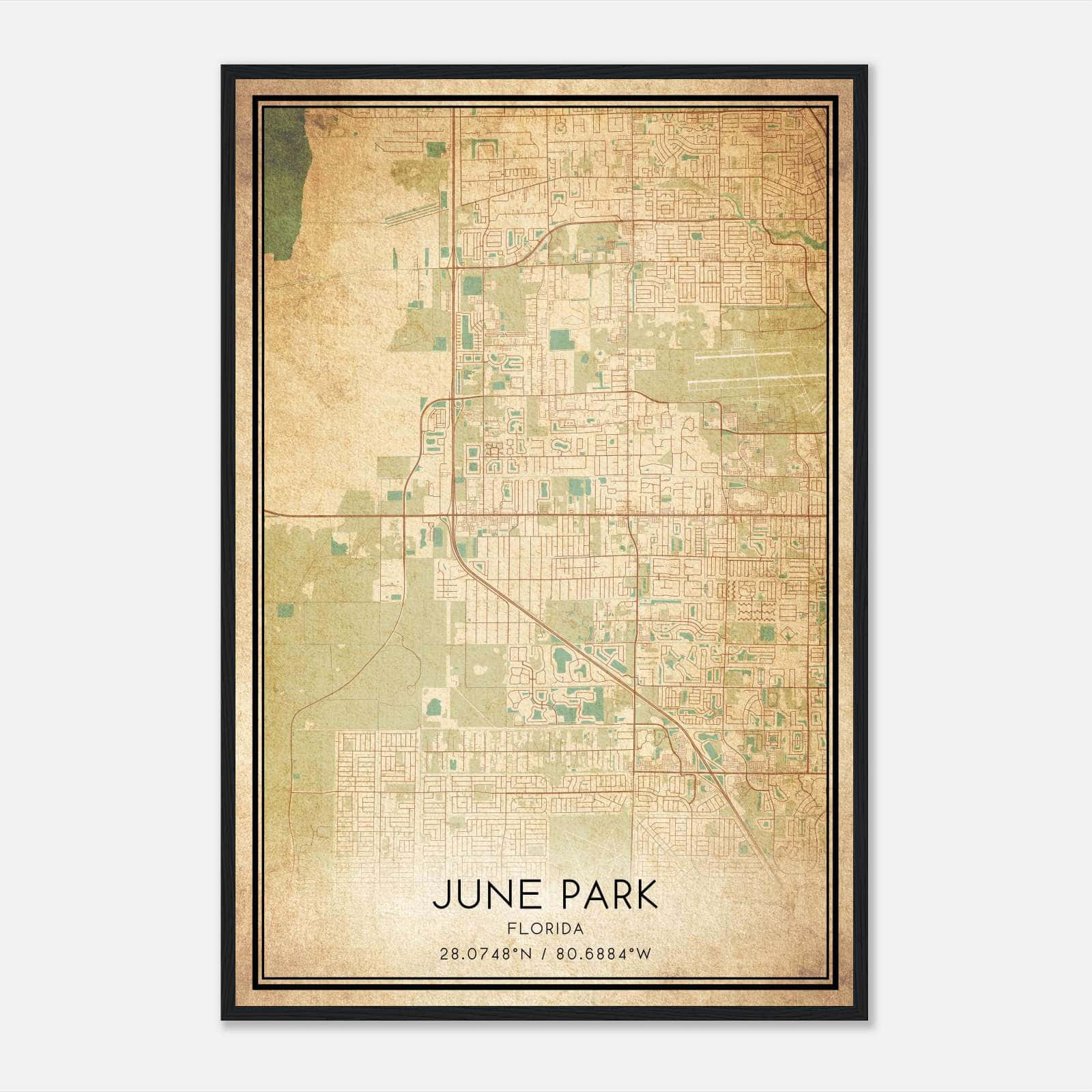 Vintage June Park Florida Map Poster, June Park FL City Road Wall Art ...