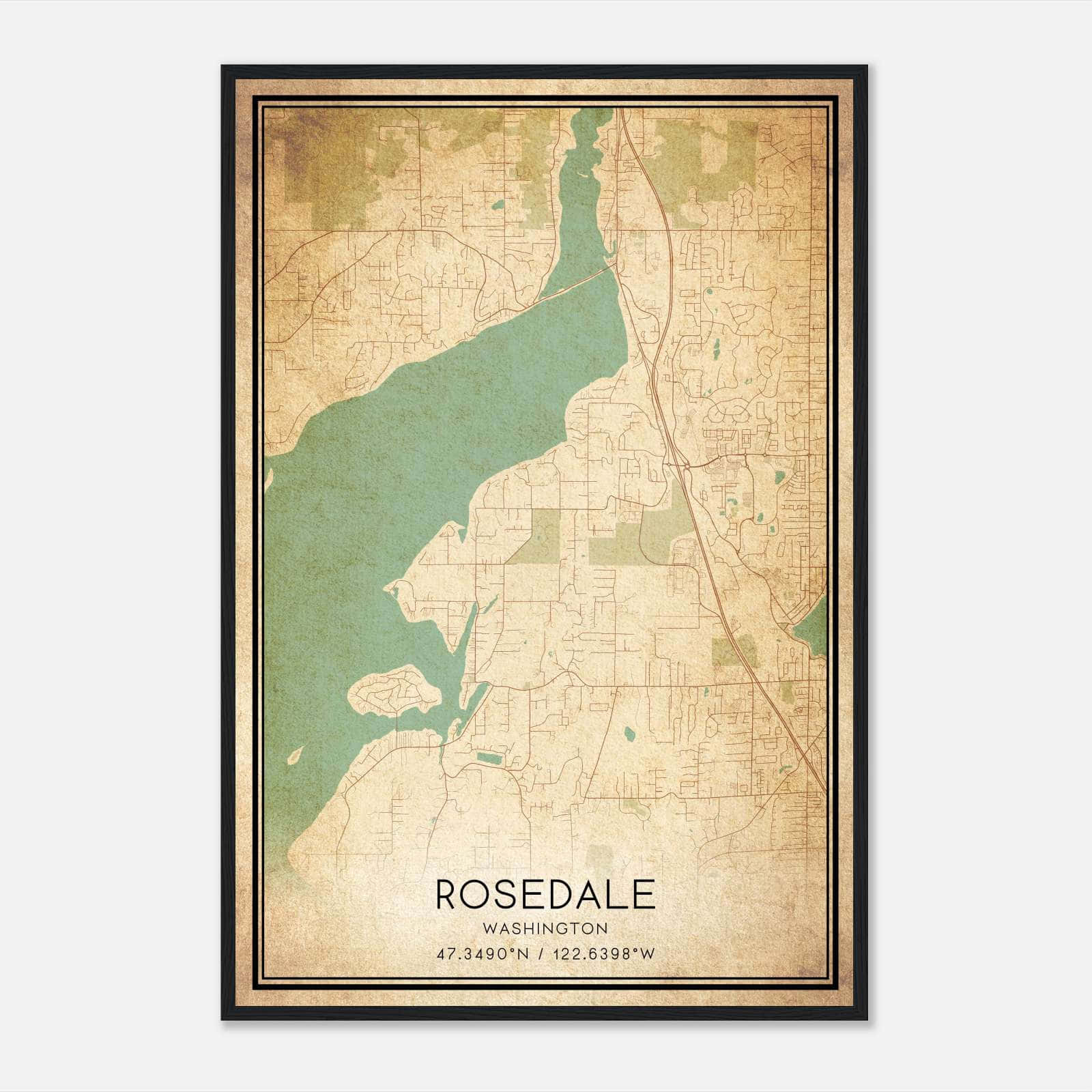 Vintage Rosedale Washington Map Poster, Rosedale WA City Road Wall Art ...