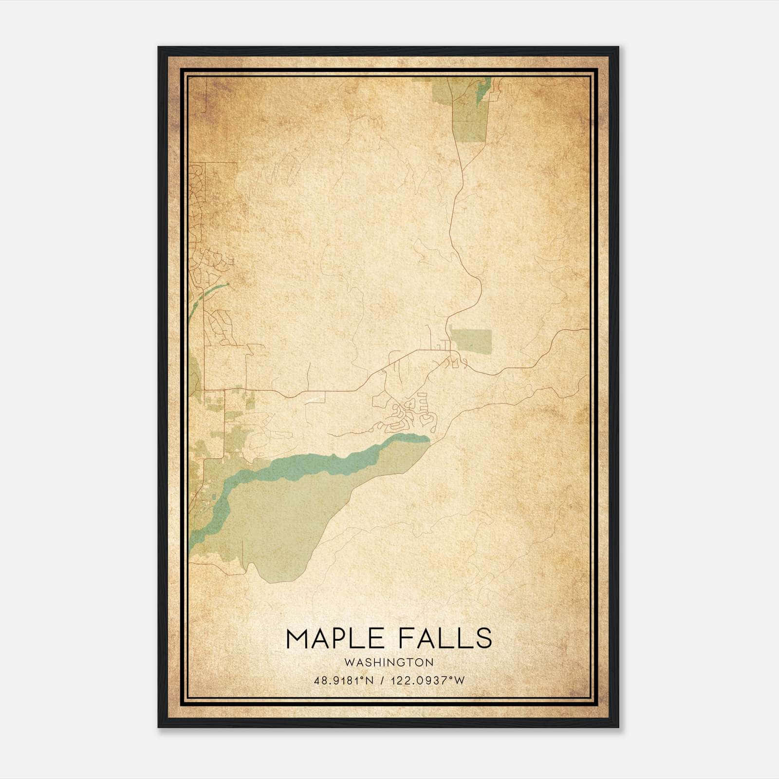 Vintage Maple Falls Washington Map Poster, Maple Falls WA City Road ...