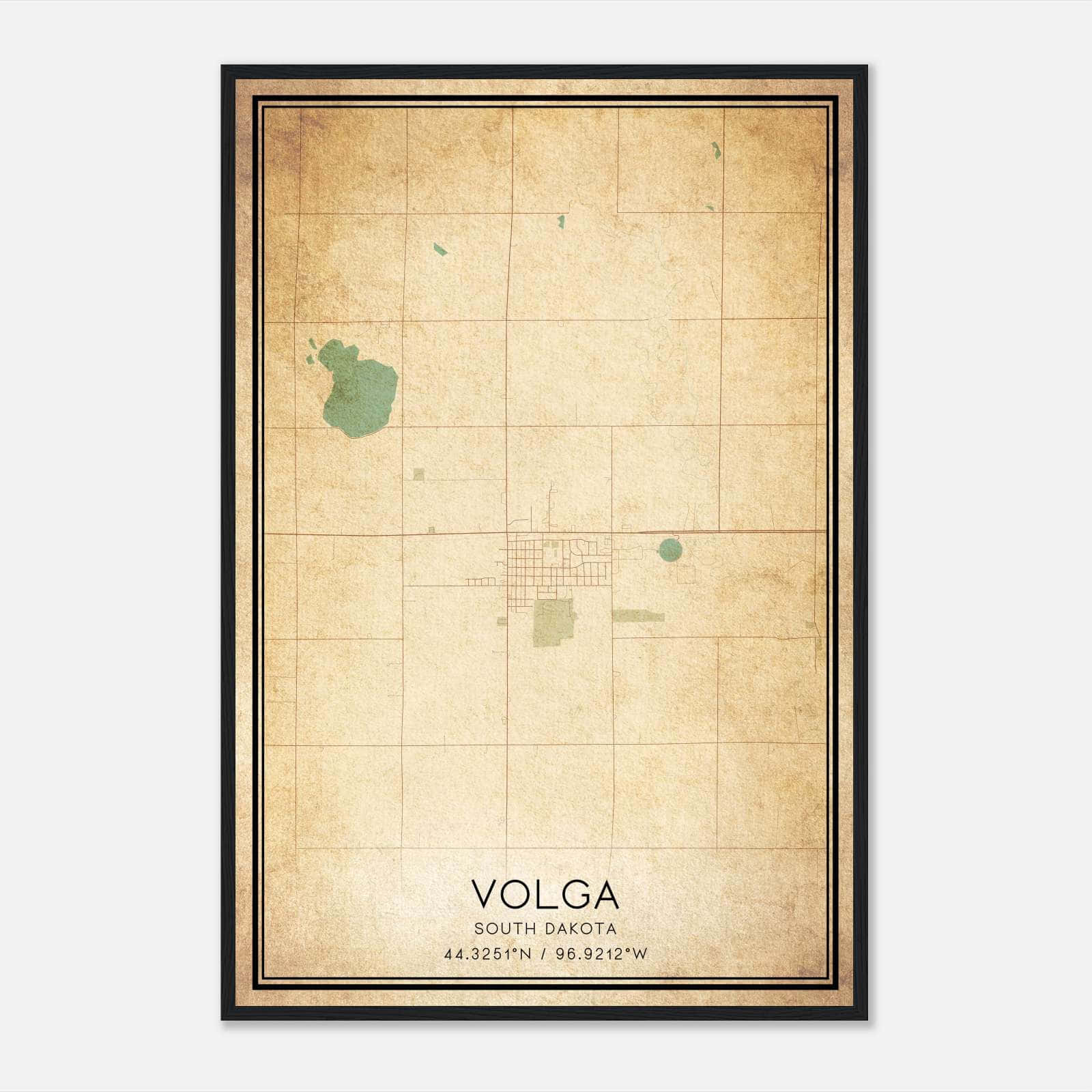Vintage Volga South Dakota Map Poster, Volga SD City Road Wall Art ...