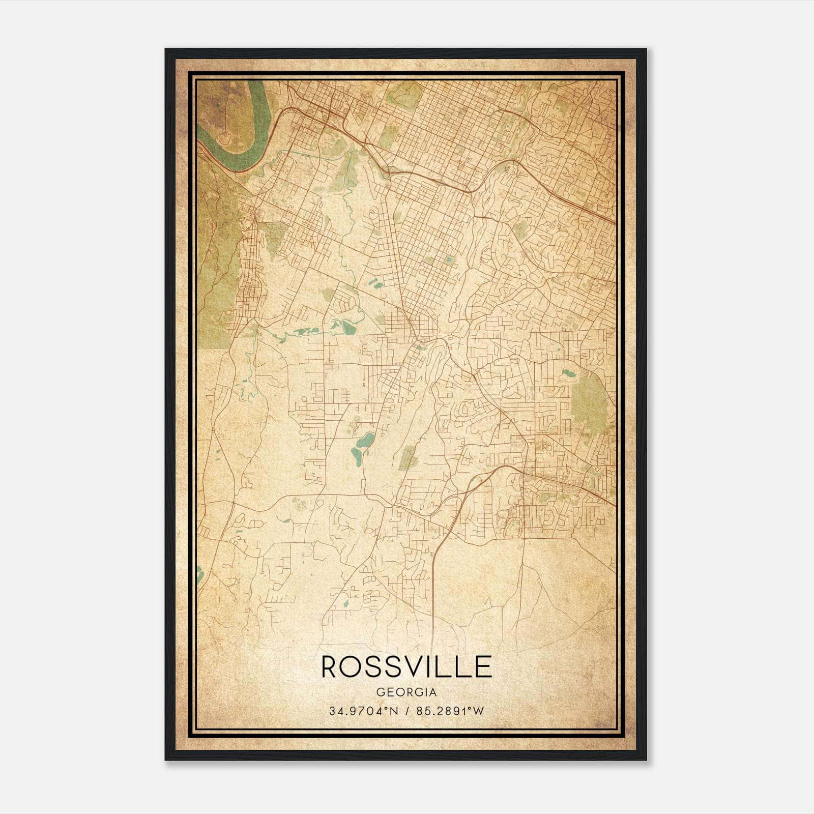 Vintage Rossville Georgia Map Poster, Rossville GA City Road Wall Art ...