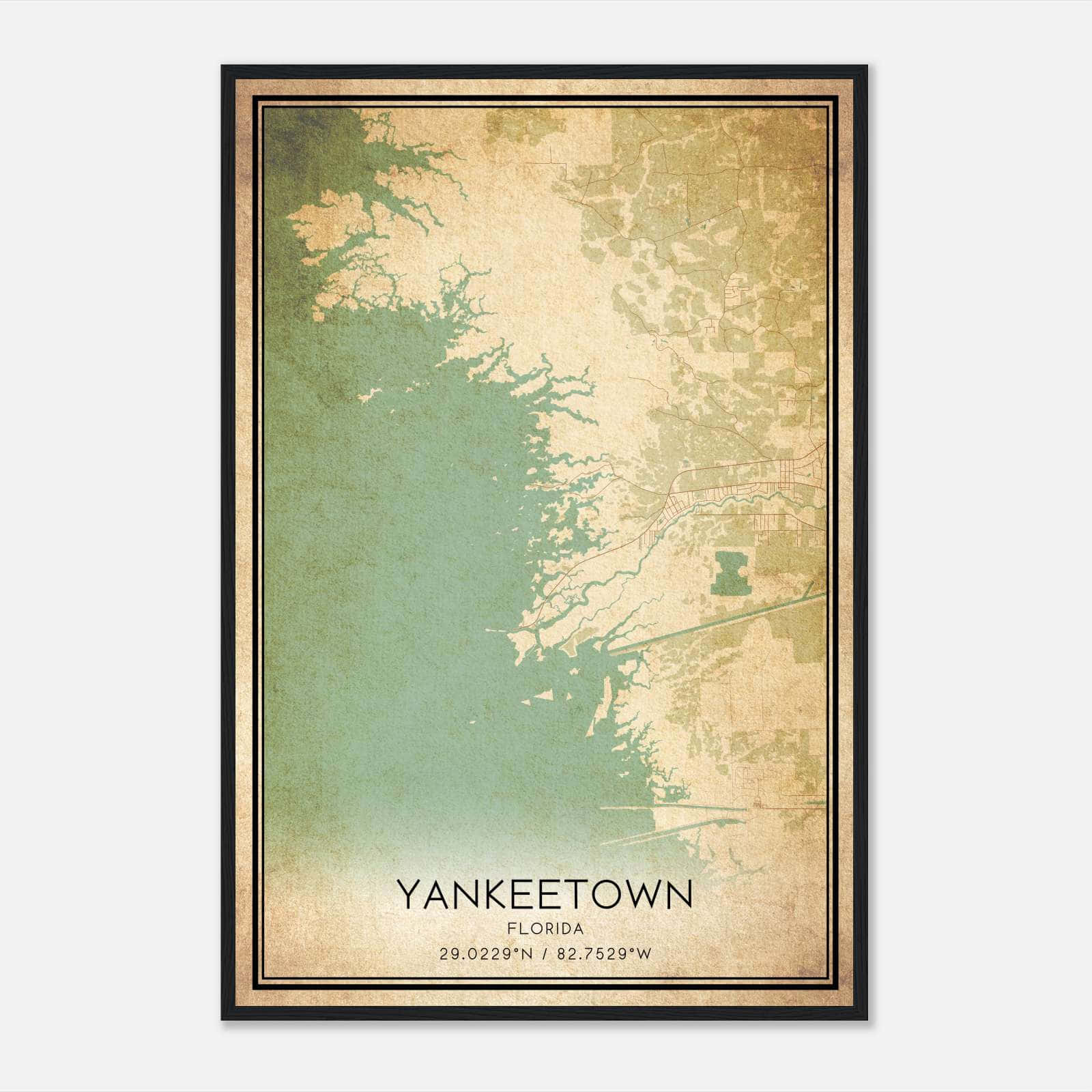 Vintage Yankeetown Florida Map Poster, Yankeetown FL City Road Wall Art ...