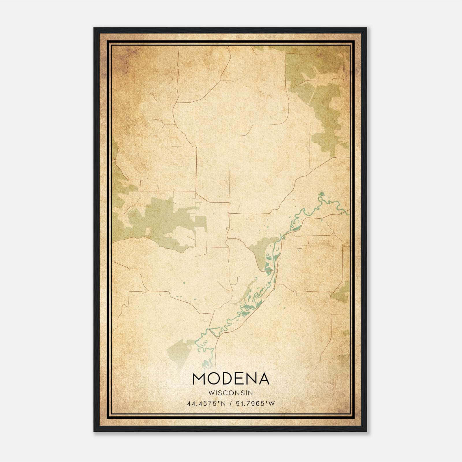 Vintage Modena Wisconsin Map Poster, Modena WI City Road Wall Art Print ...