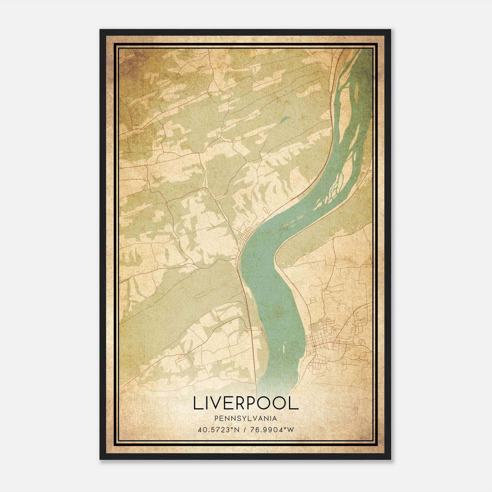 Vintage Liverpool Pennsylvania Map Poster, Liverpool PA City Road Wall ...
