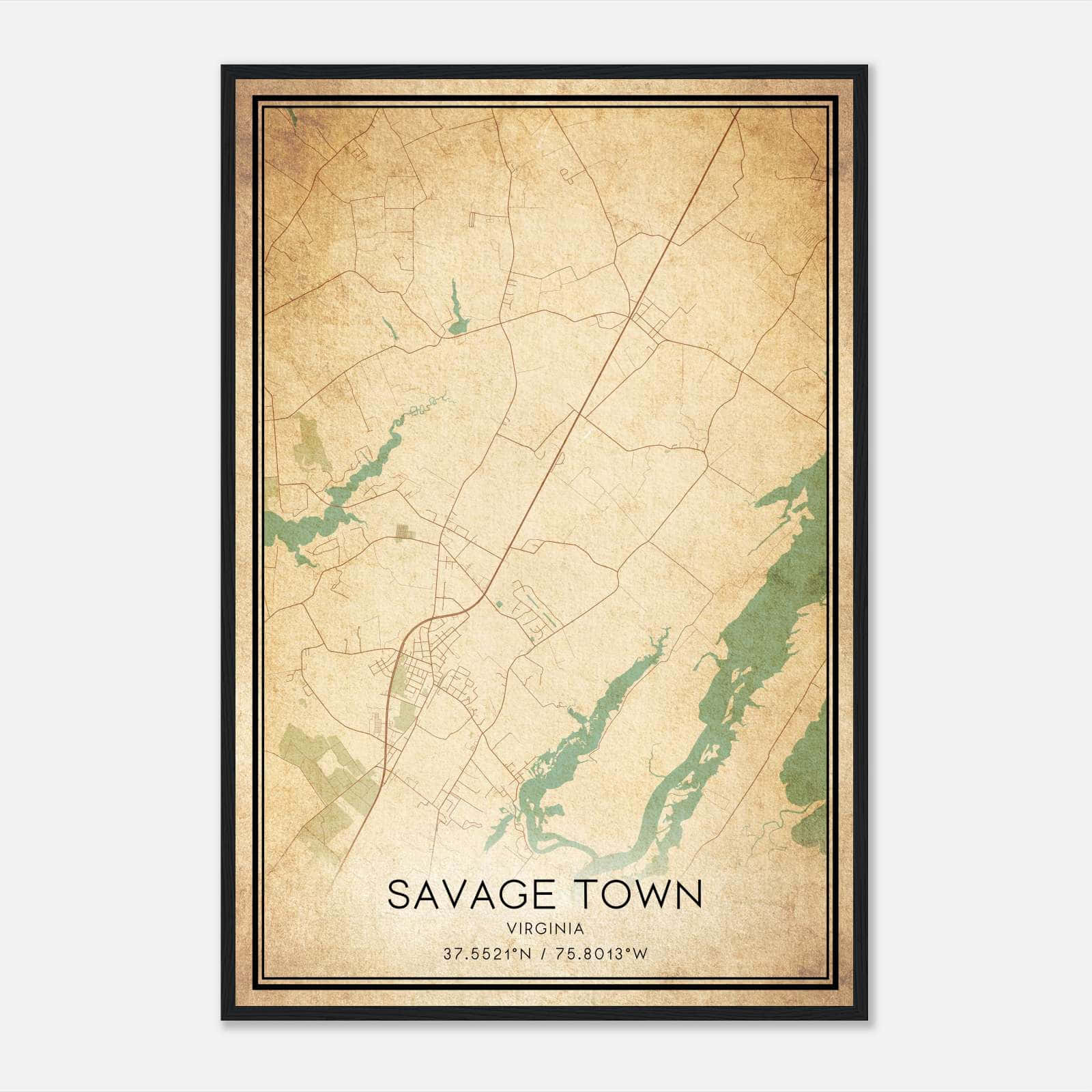 Vintage Savage Town Virginia Map Poster, Savage Town VA City Road Wall ...