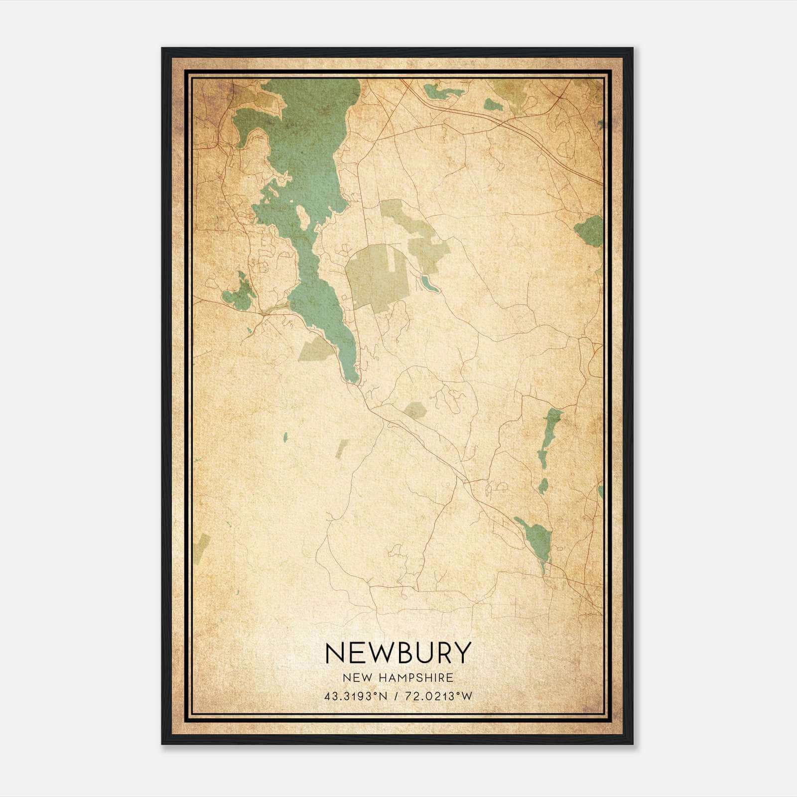 Vintage Newbury New Hampshire Map Poster, Newbury NH City Road Wall Art ...