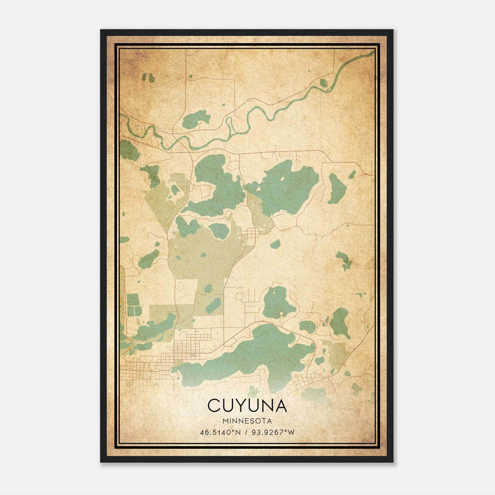 Vintage Cuyuna Minnesota Map Poster, Cuyuna MN City Road Wall Art Print ...