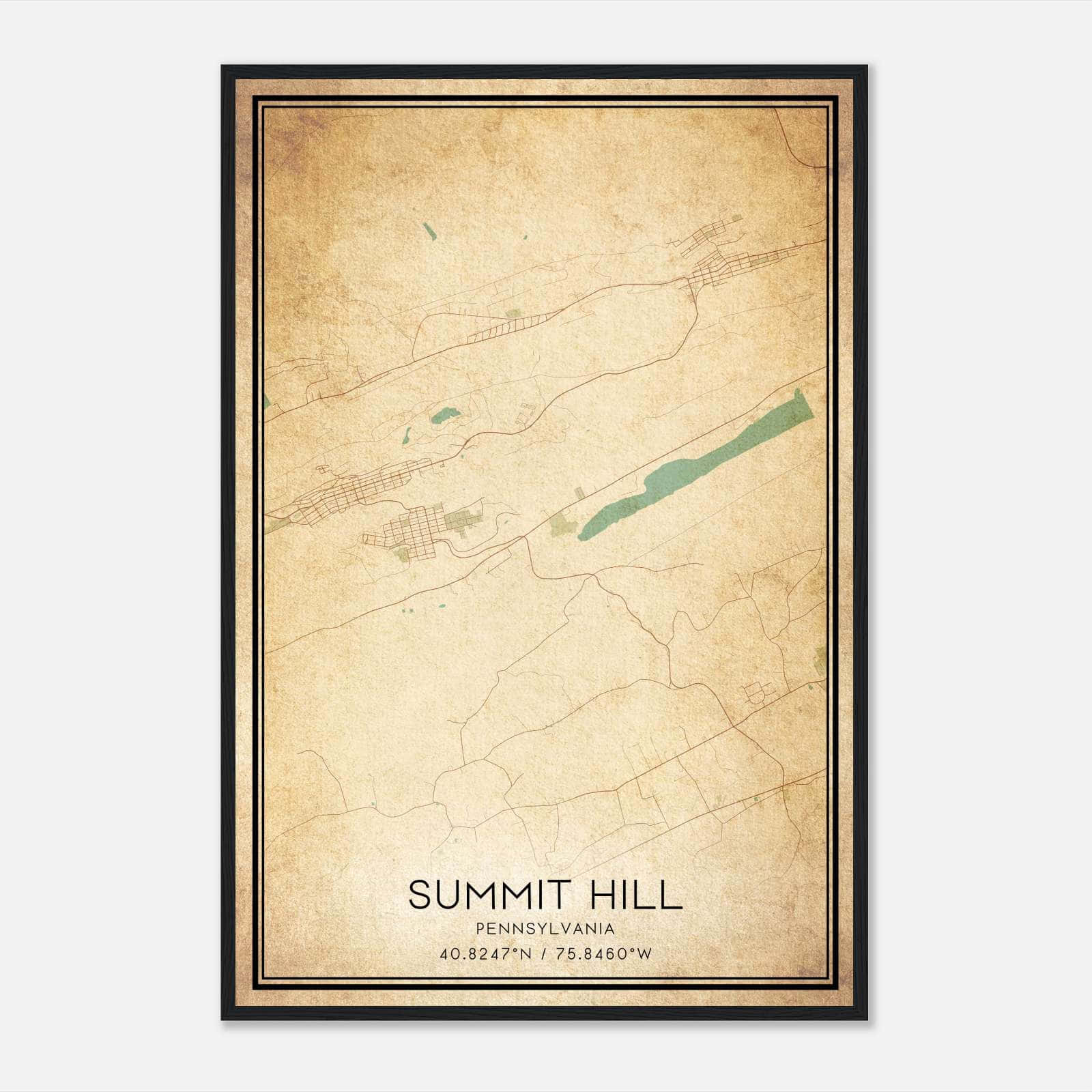 Vintage Summit Hill Pennsylvania Map Poster, Summit Hill PA City Road ...