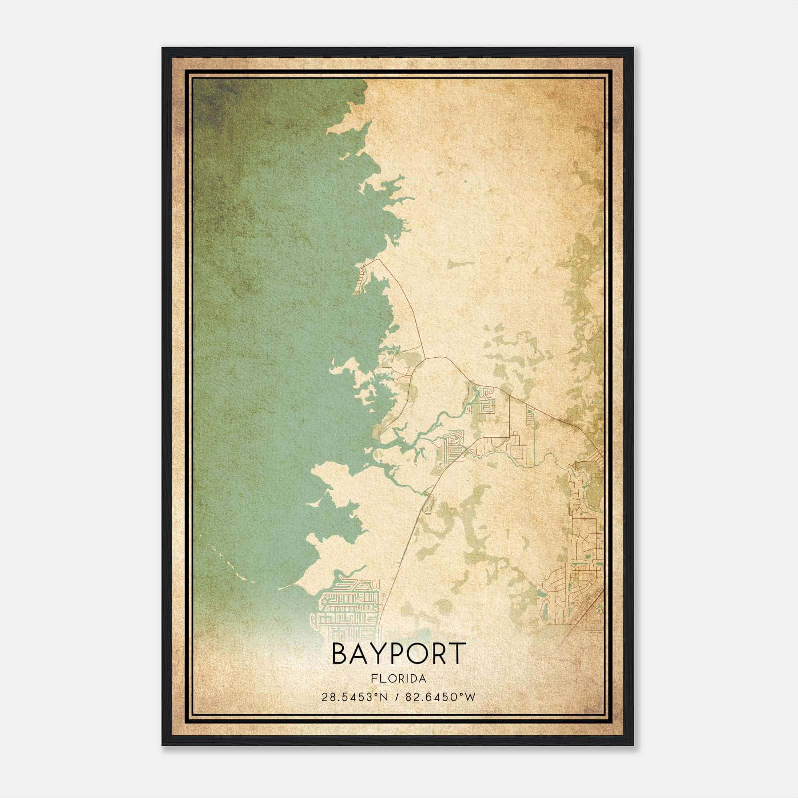 Vintage Bayport Florida Map Poster, Bayport FL City Road Wall Art Print ...
