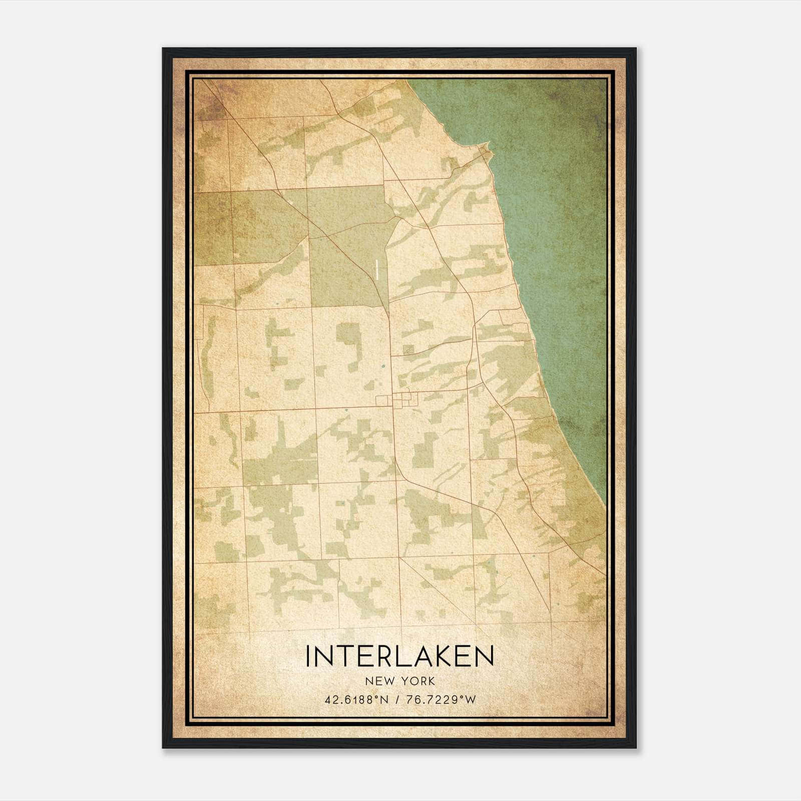 Vintage Interlaken New York Map Poster, Interlaken NY City Road Wall ...