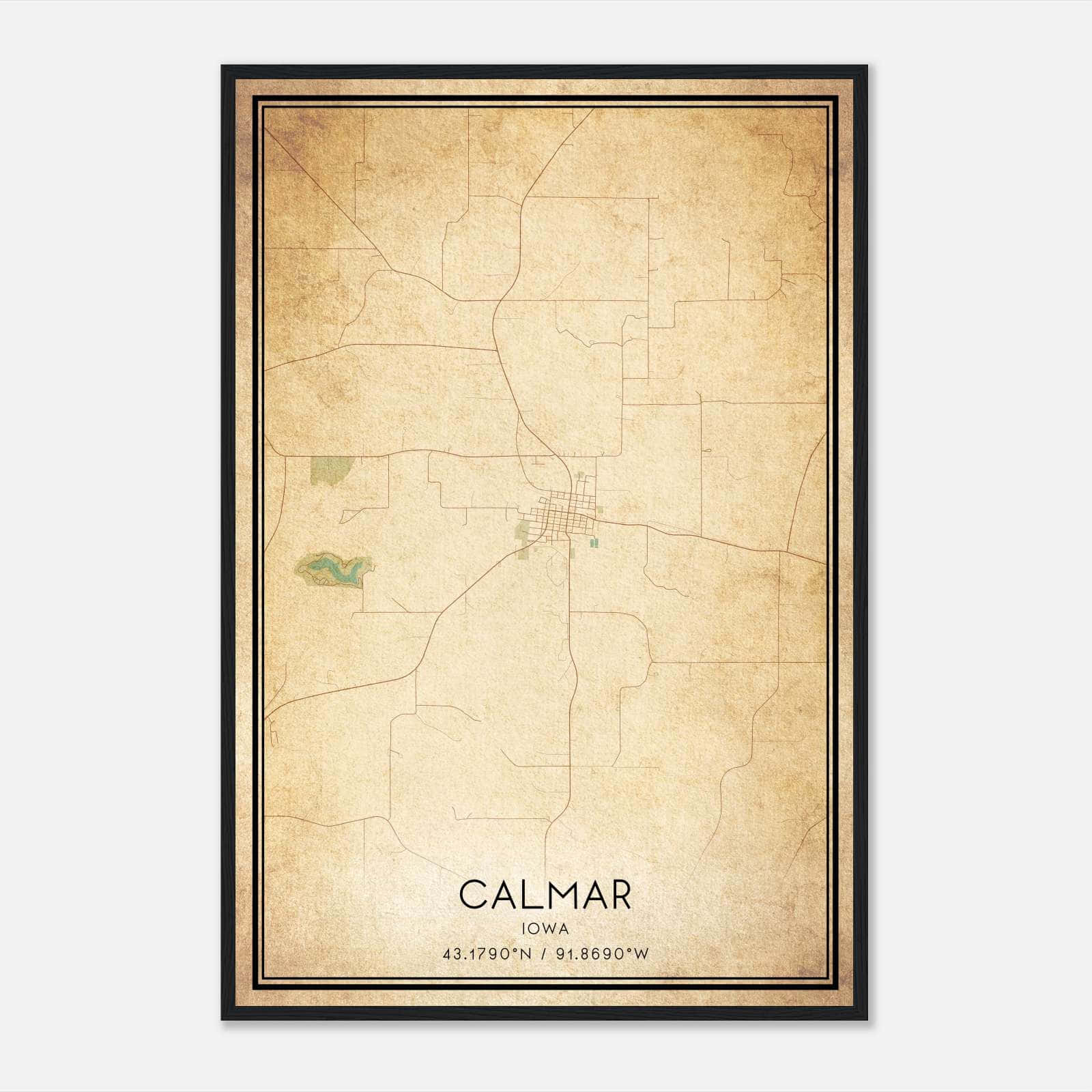 Vintage Calmar Iowa Map Poster, Calmar IA City Road Wall Art Print ...