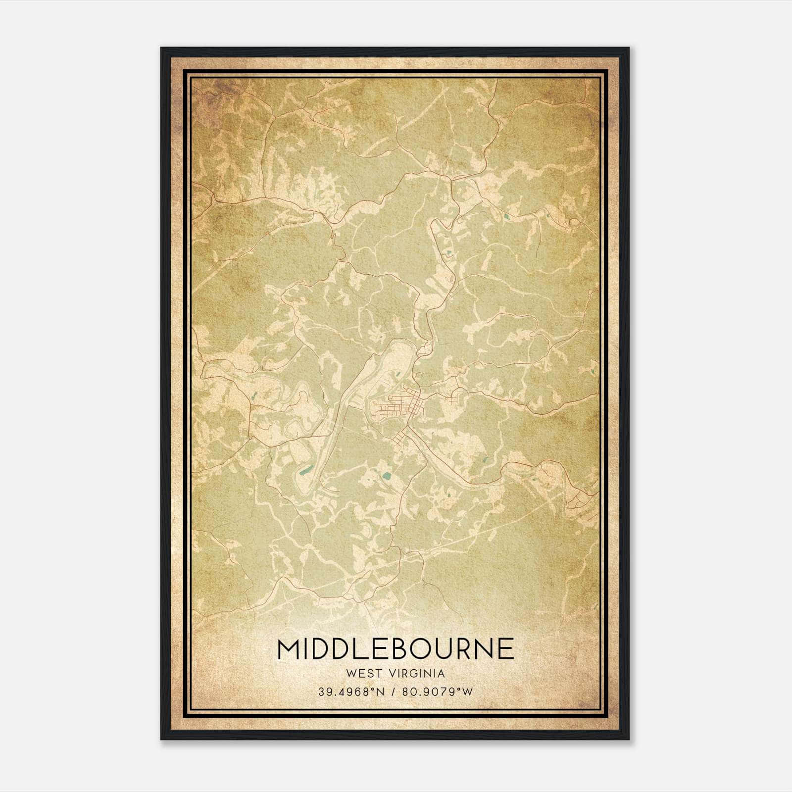 Vintage Middlebourne West Virginia Map Poster, Middlebourne WV City ...