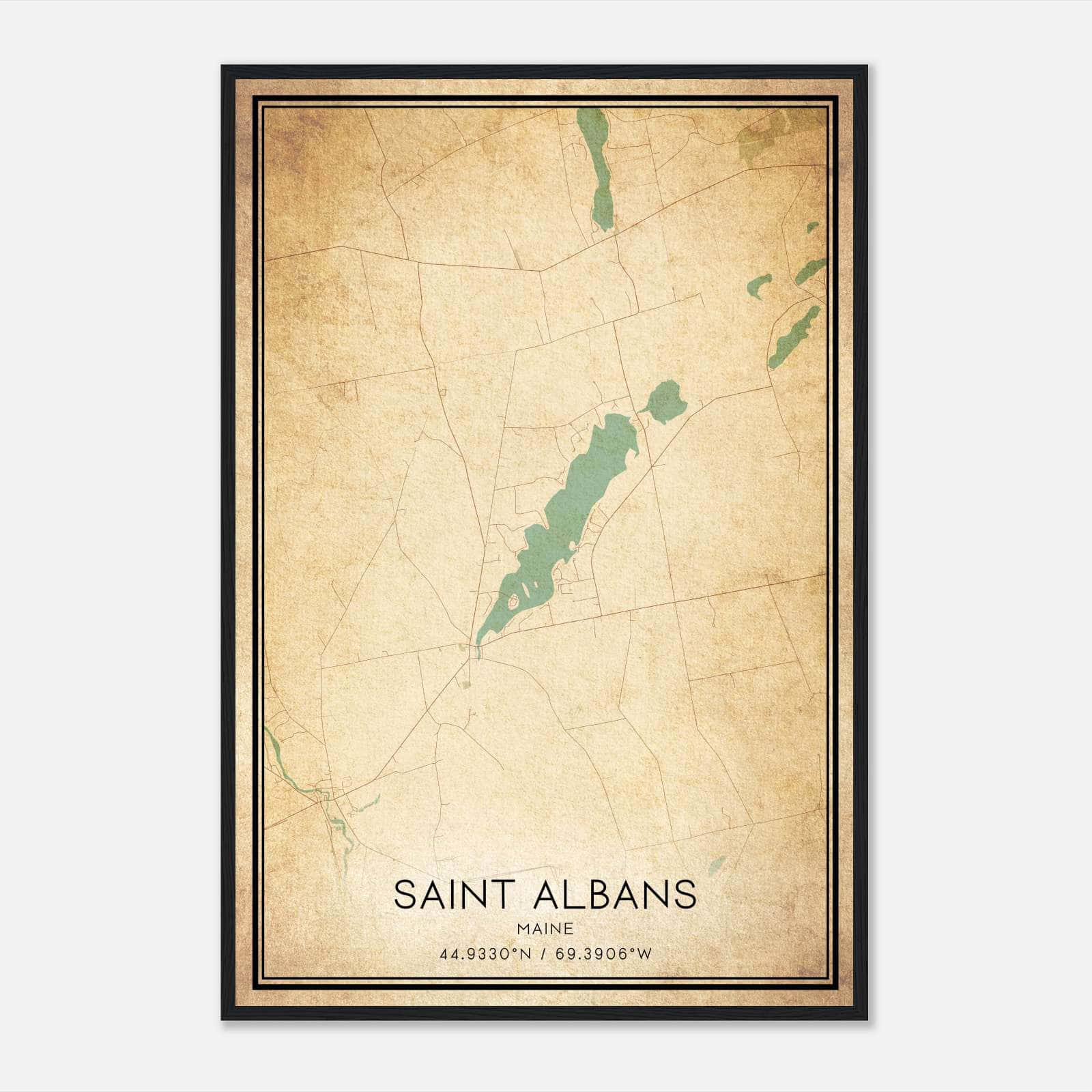 Vintage Saint Albans Maine Map Poster, Saint Albans ME City Road Wall ...