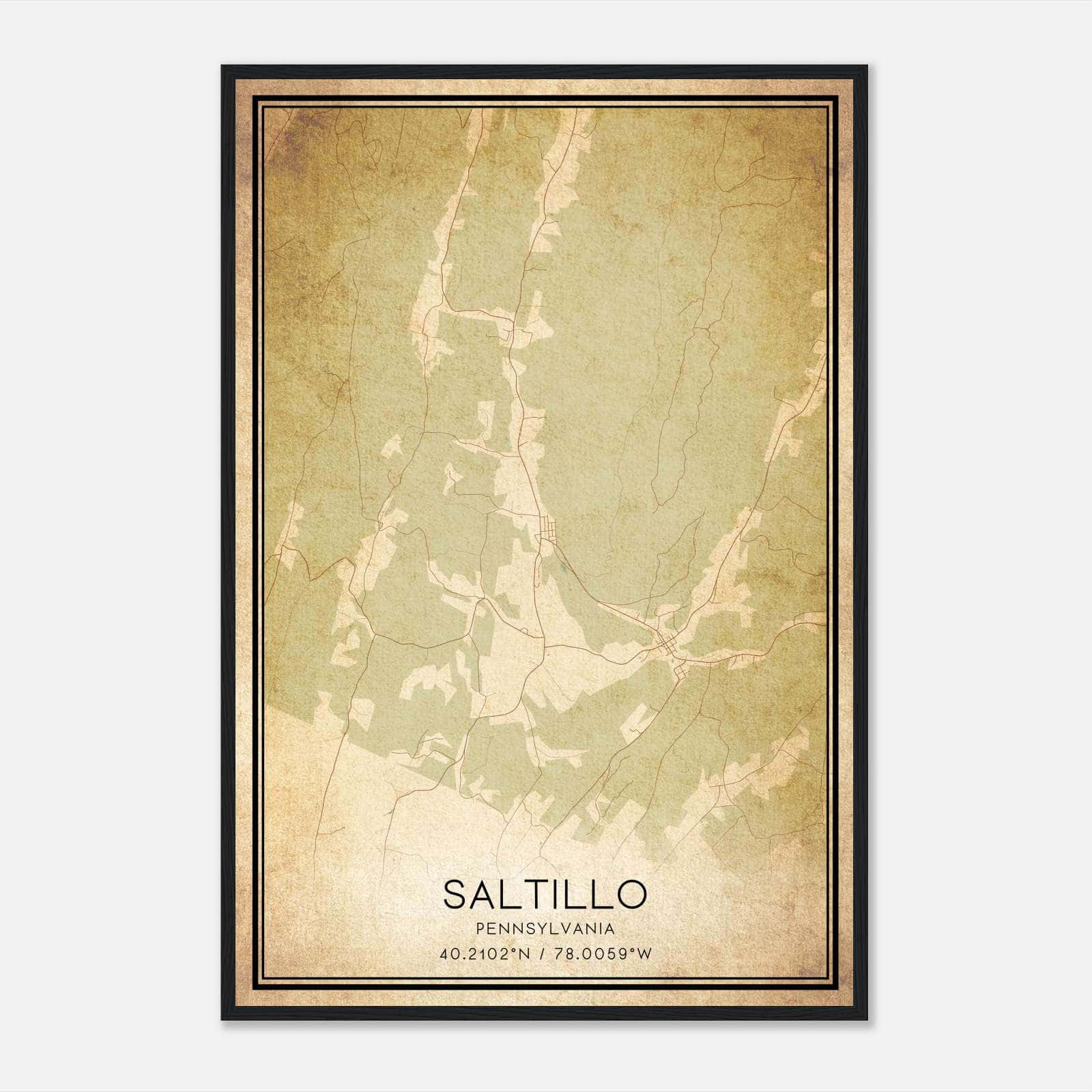Vintage Saltillo Pennsylvania Map Poster, Saltillo PA City Road Wall ...