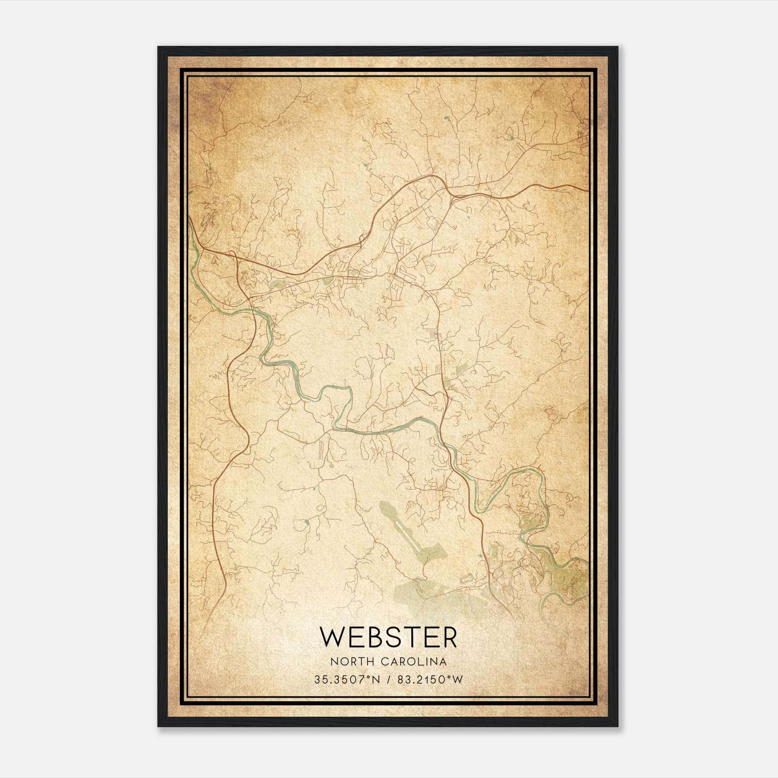 Vintage Webster North Carolina Map Poster, Webster NC City Road Wall ...