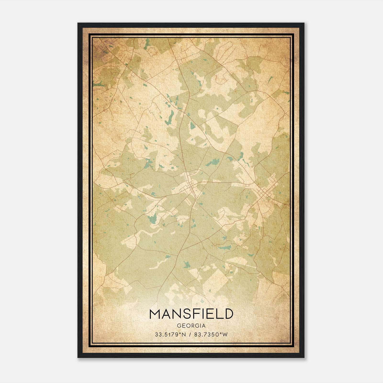 Vintage Mansfield Georgia Map Poster, Mansfield GA City Road Wall Art ...