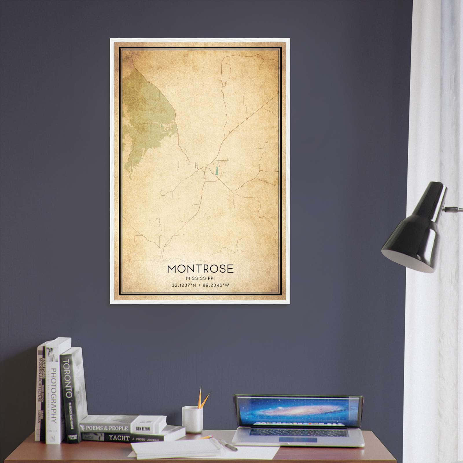 Vintage Montrose Mississippi Map Poster, Montrose MS City Road Wall Art ...