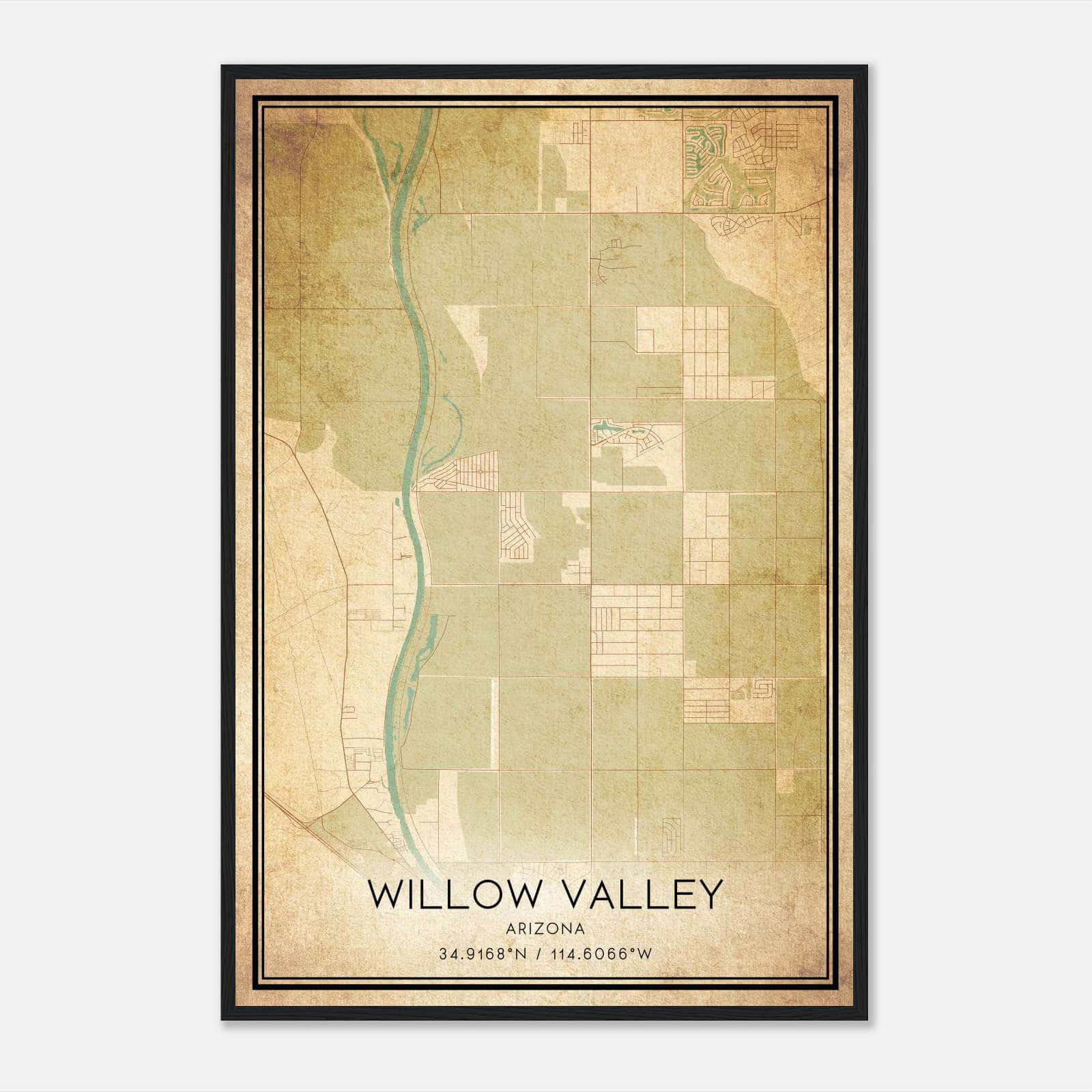 Vintage Willow Valley Arizona Map Poster, Willow Valley AZ City Road ...