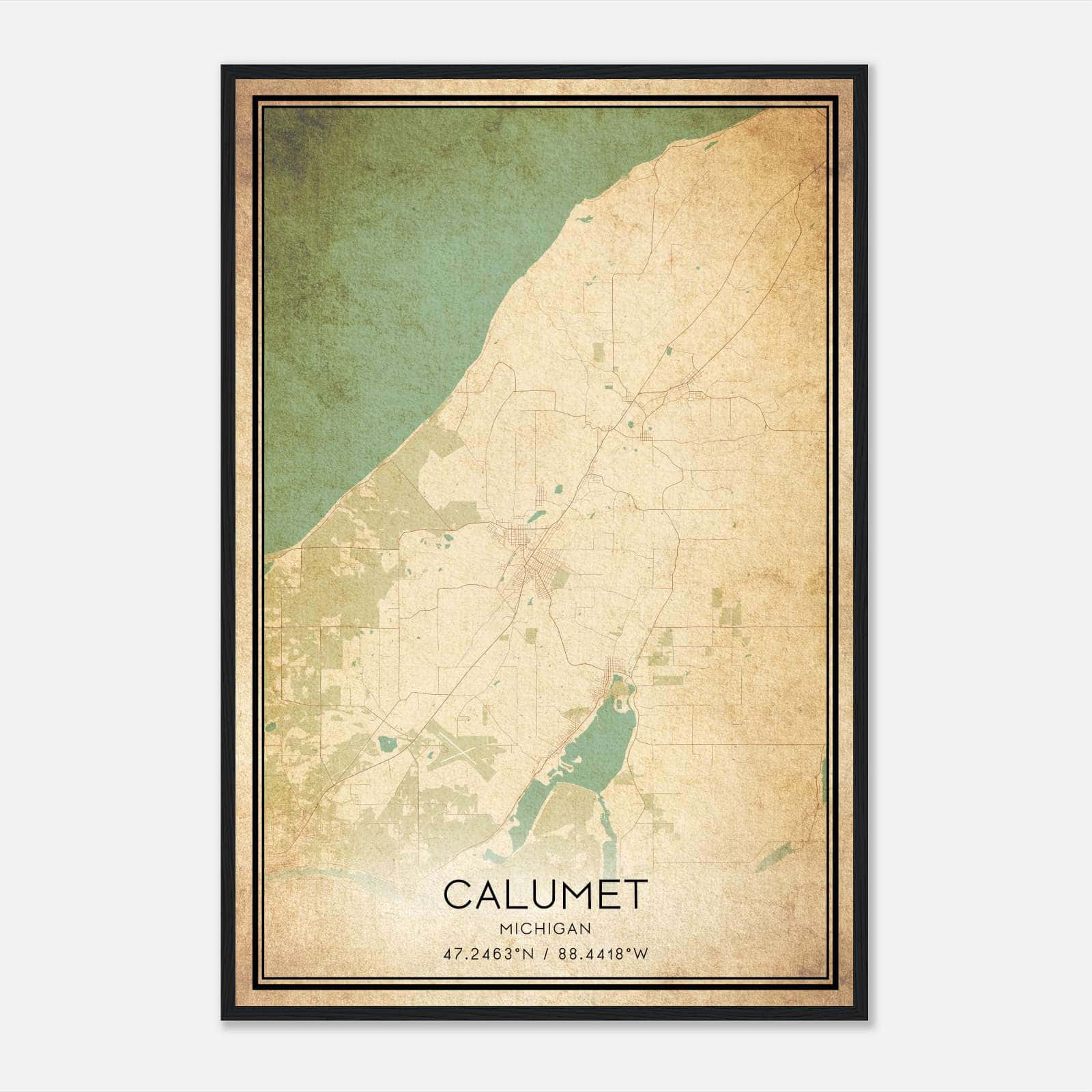 Vintage Calumet Michigan Map Poster, Calumet MI City Road Wall Art ...