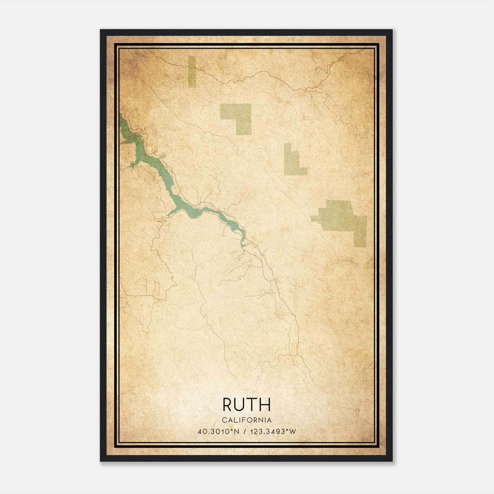 Vintage Ruth California Map Poster, Ruth CA City Road Wall Art Print ...
