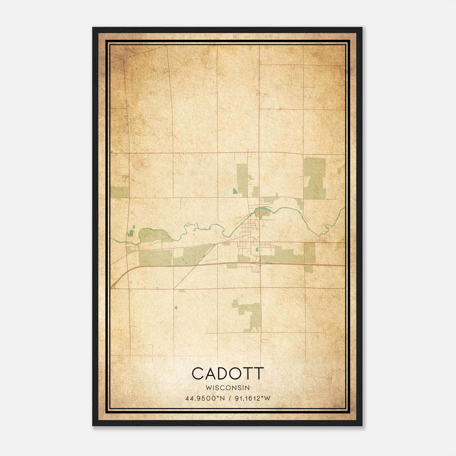 Vintage Cadott Wisconsin Map Poster, Cadott WI City Road Wall Art Print ...