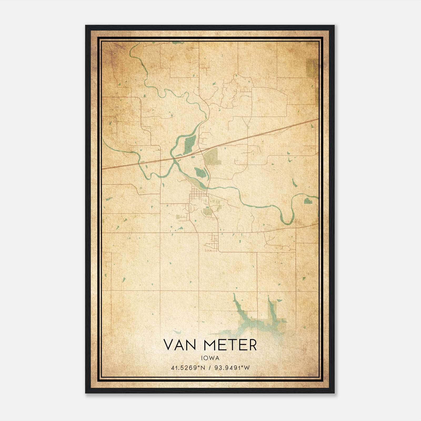 Vintage Van Meter Iowa Map Poster, Van Meter IA City Road Wall Art ...