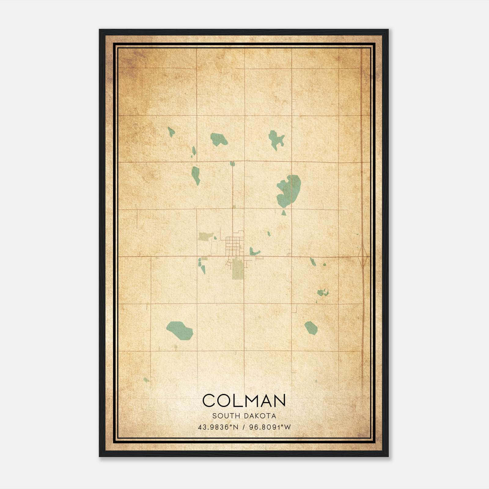 Vintage Colman South Dakota Map Poster, Colman SD City Road Wall Art ...