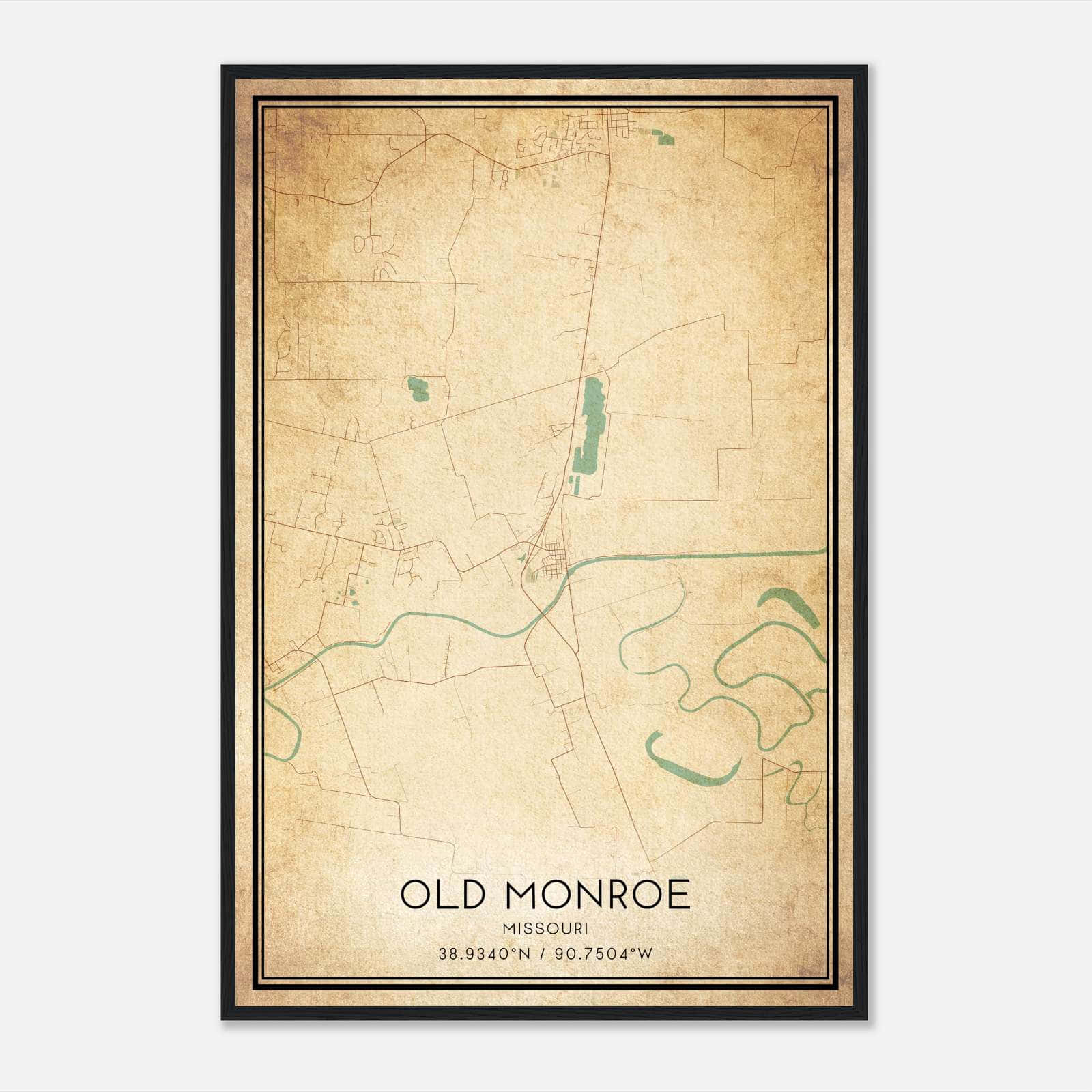 Vintage Old Monroe Missouri Map Poster, Old Monroe MO City Road Wall ...