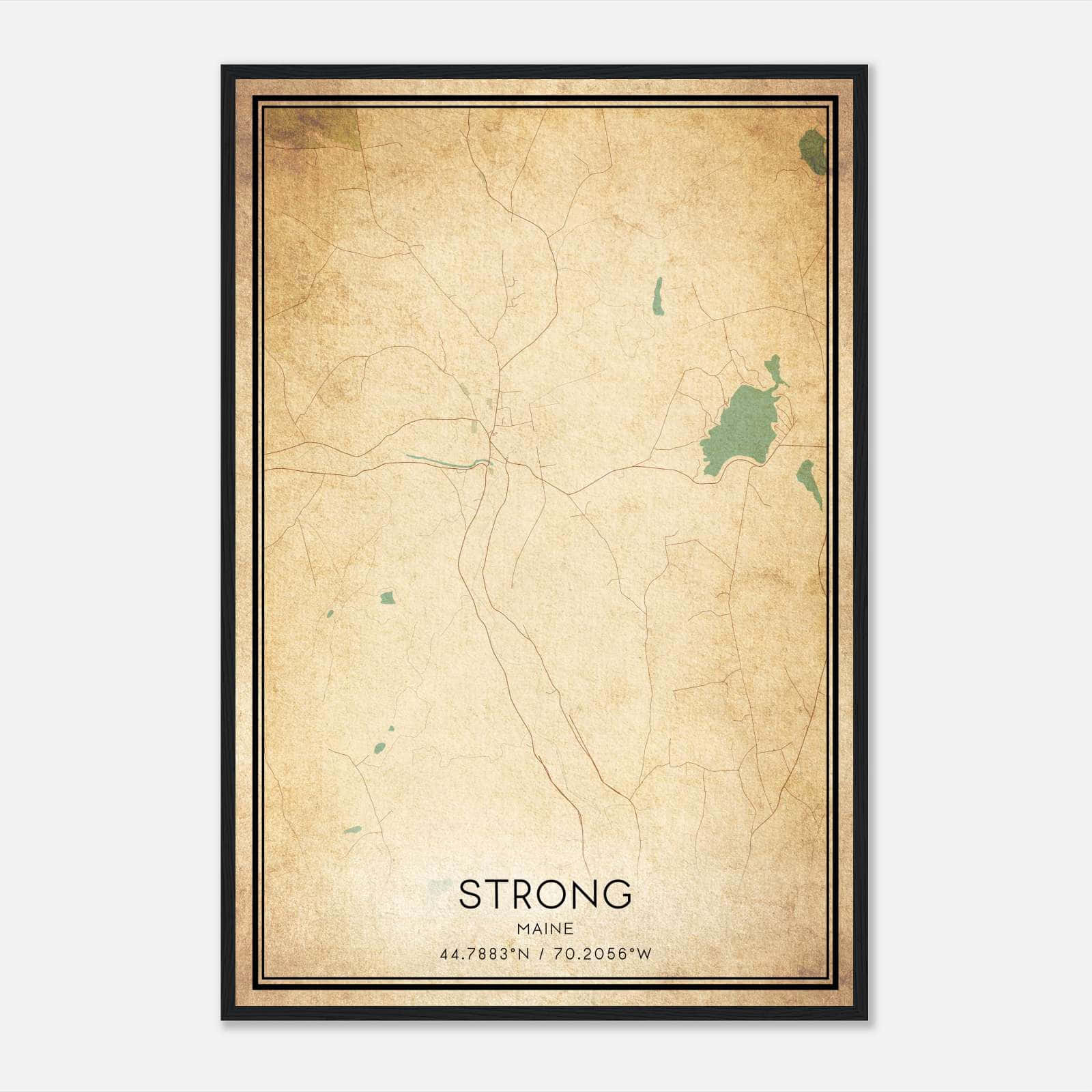 Vintage Strong Maine Map Poster, Strong ME City Road Wall Art Print ...