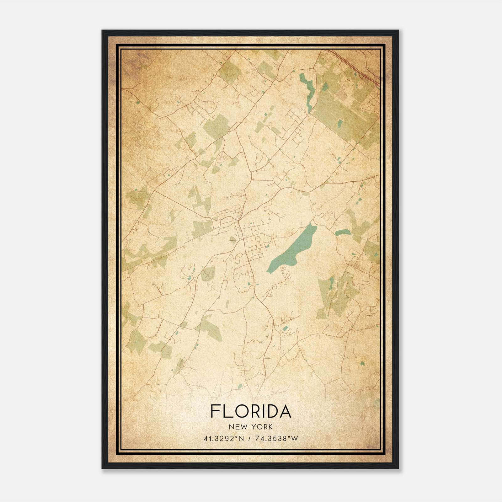 Vintage Florida New York Map Poster, Florida NY City Road Wall Art ...