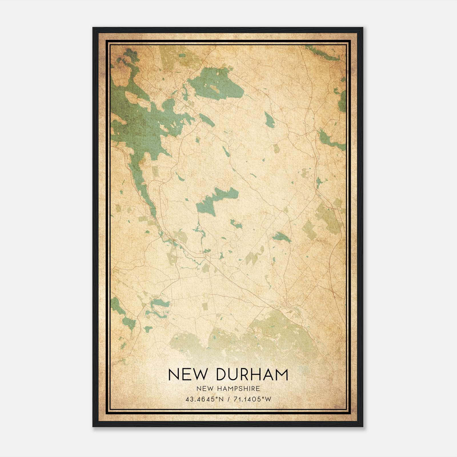Vintage New Durham New Hampshire Map Poster, New Durham NH City Road ...