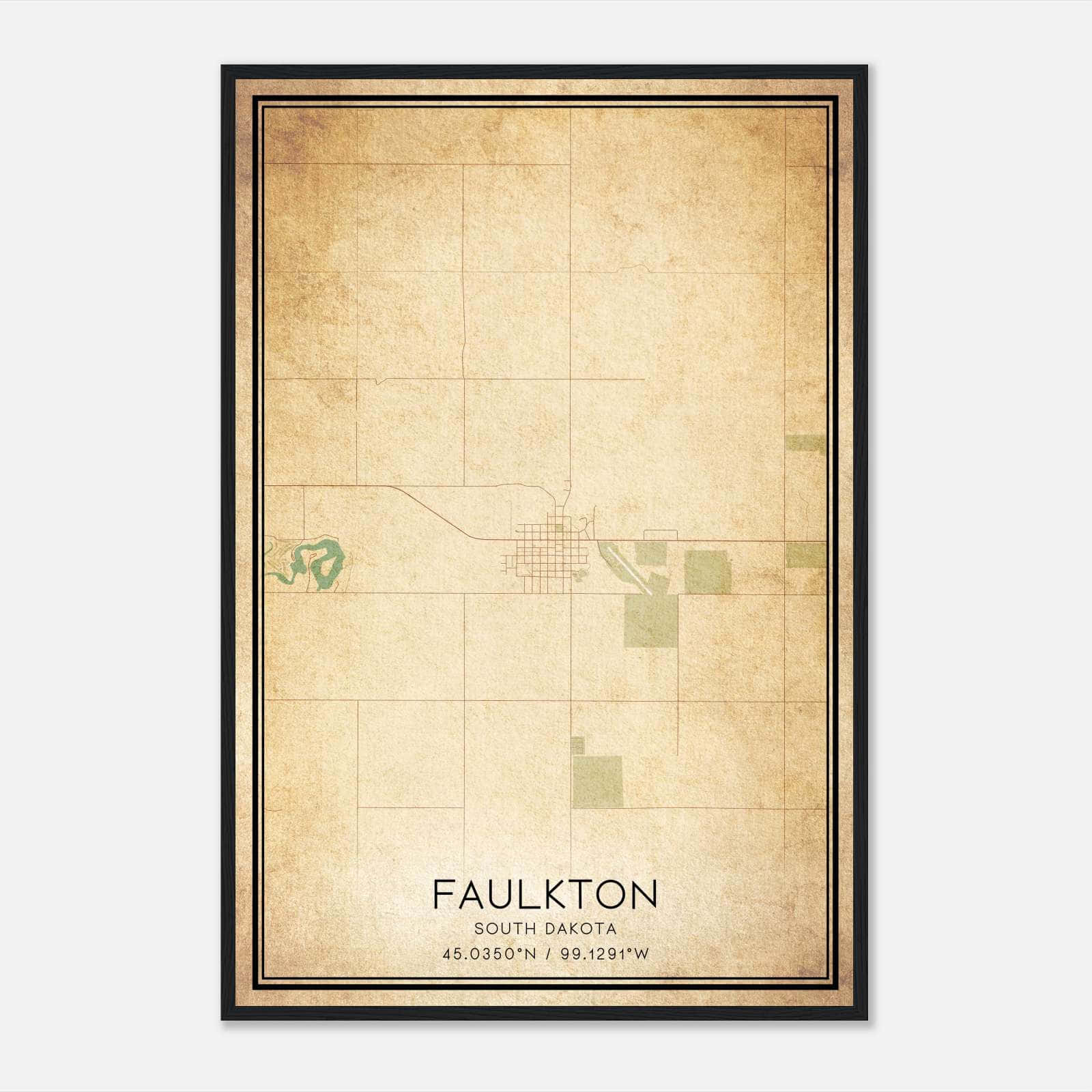 Vintage Faulkton South Dakota Map Poster, Faulkton SD City Road Wall ...