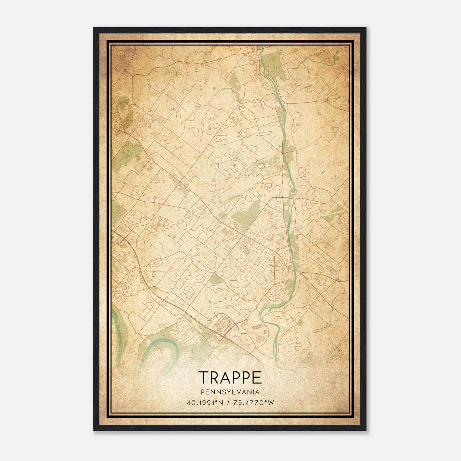 Vintage Trappe Pennsylvania Map Poster, Trappe PA City Road Wall Art ...