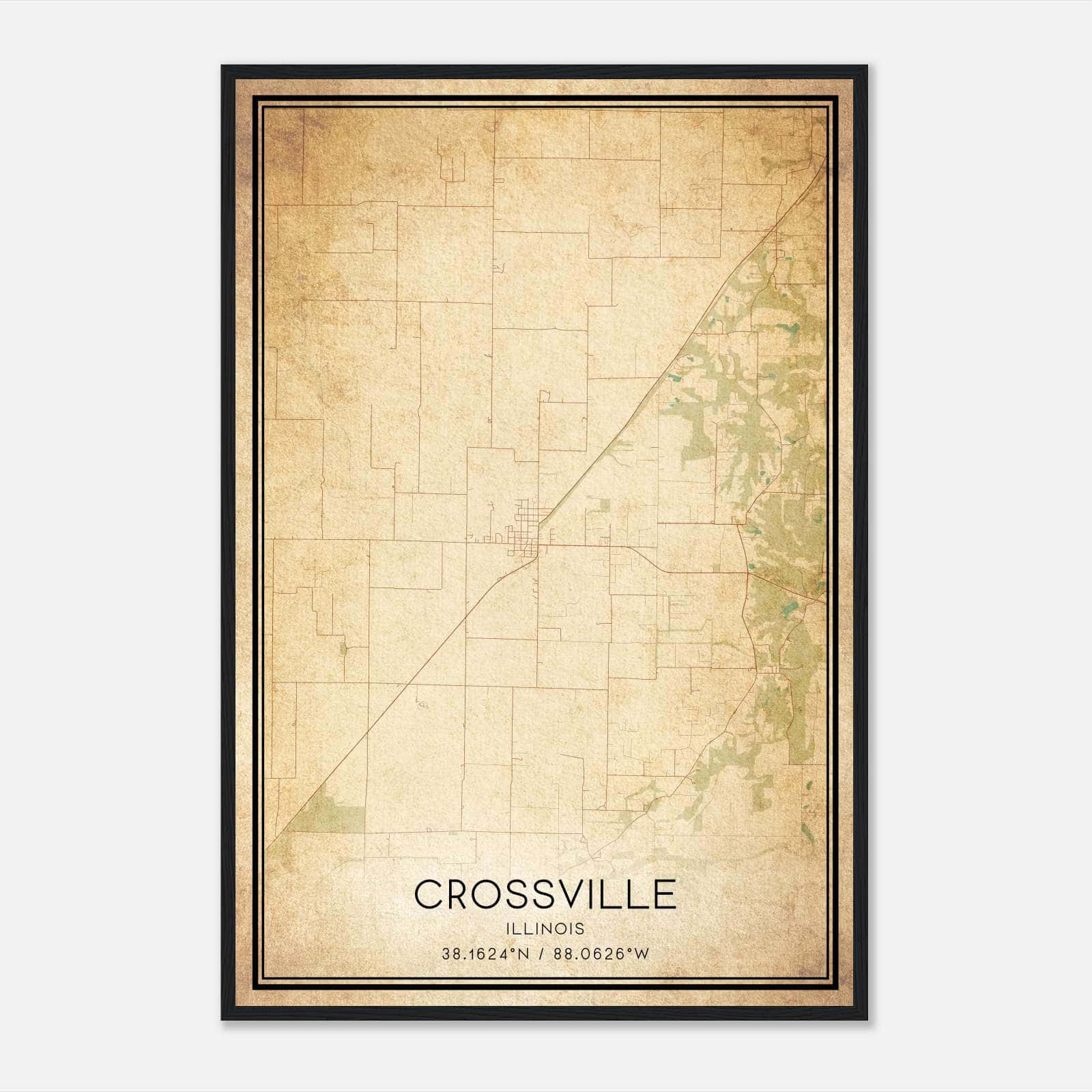 Vintage Crossville Illinois Map Poster, Crossville IL City Road Wall ...