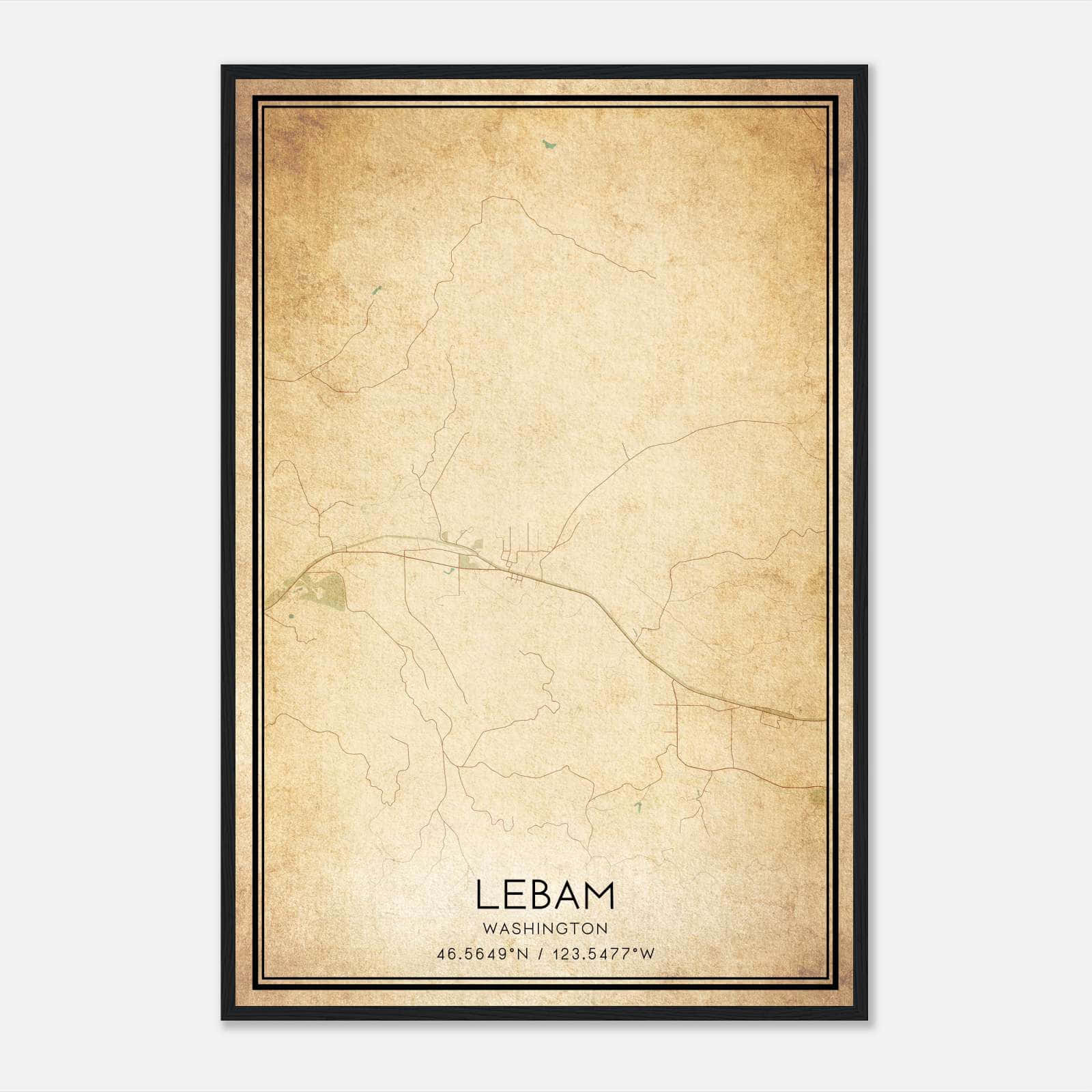 Vintage Lebam Washington Map Poster, Lebam WA City Road Wall Art Print ...
