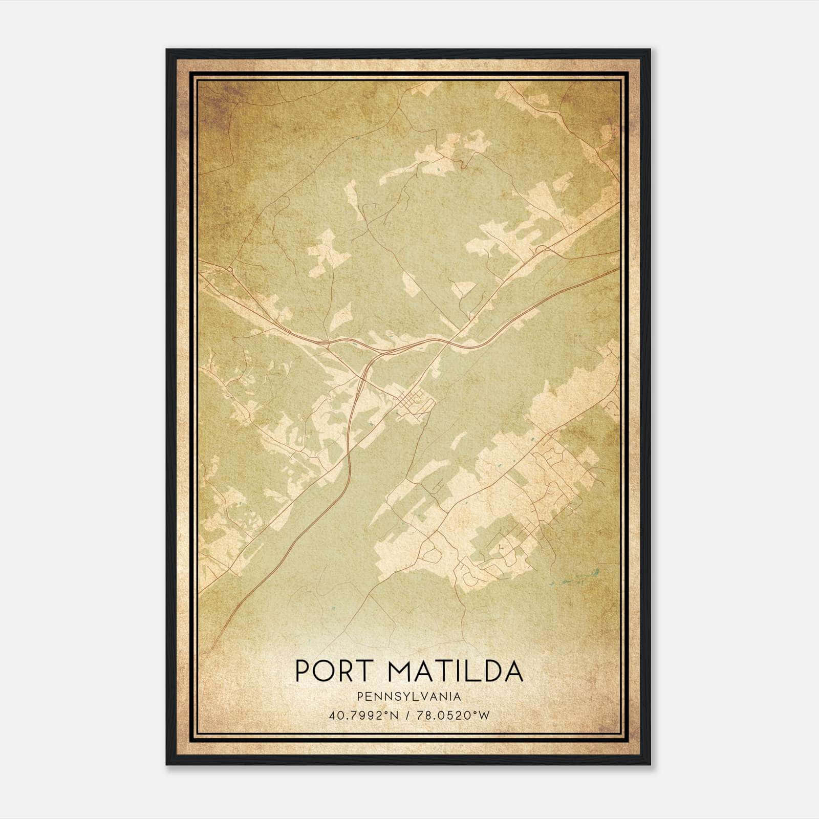 Vintage Port Matilda Pennsylvania Map Poster, Port Matilda PA City Road ...