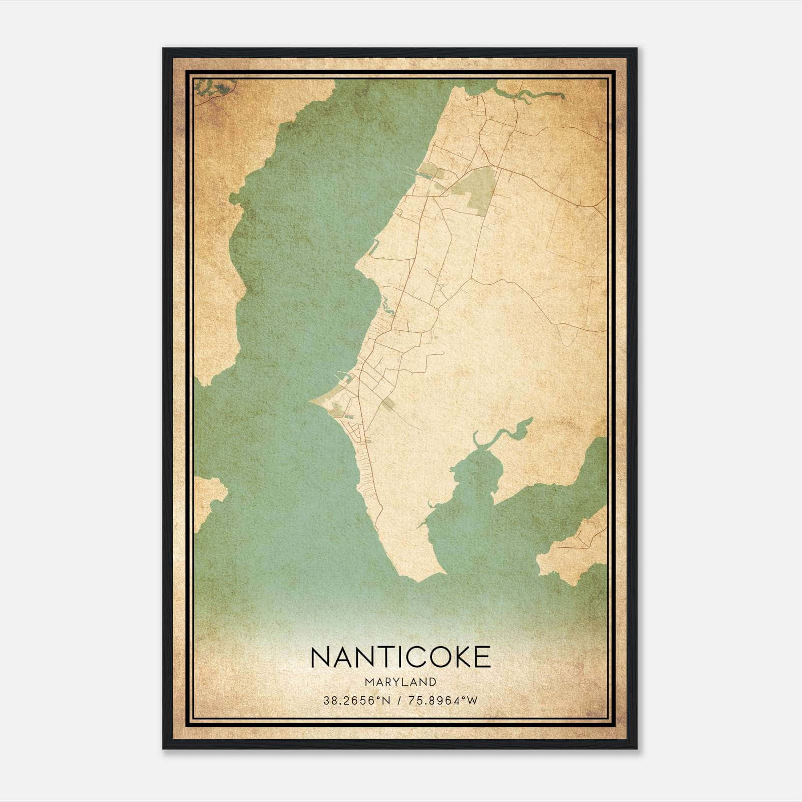 Vintage Nanticoke Maryland Map Poster, Nanticoke MD City Road Wall Art ...