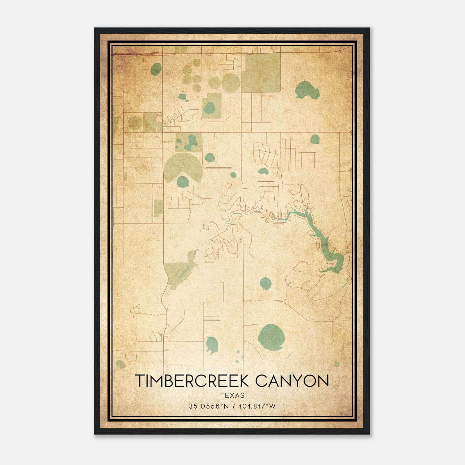 Vintage Timbercreek Canyon Texas Map Poster, Timbercreek Canyon TX City ...
