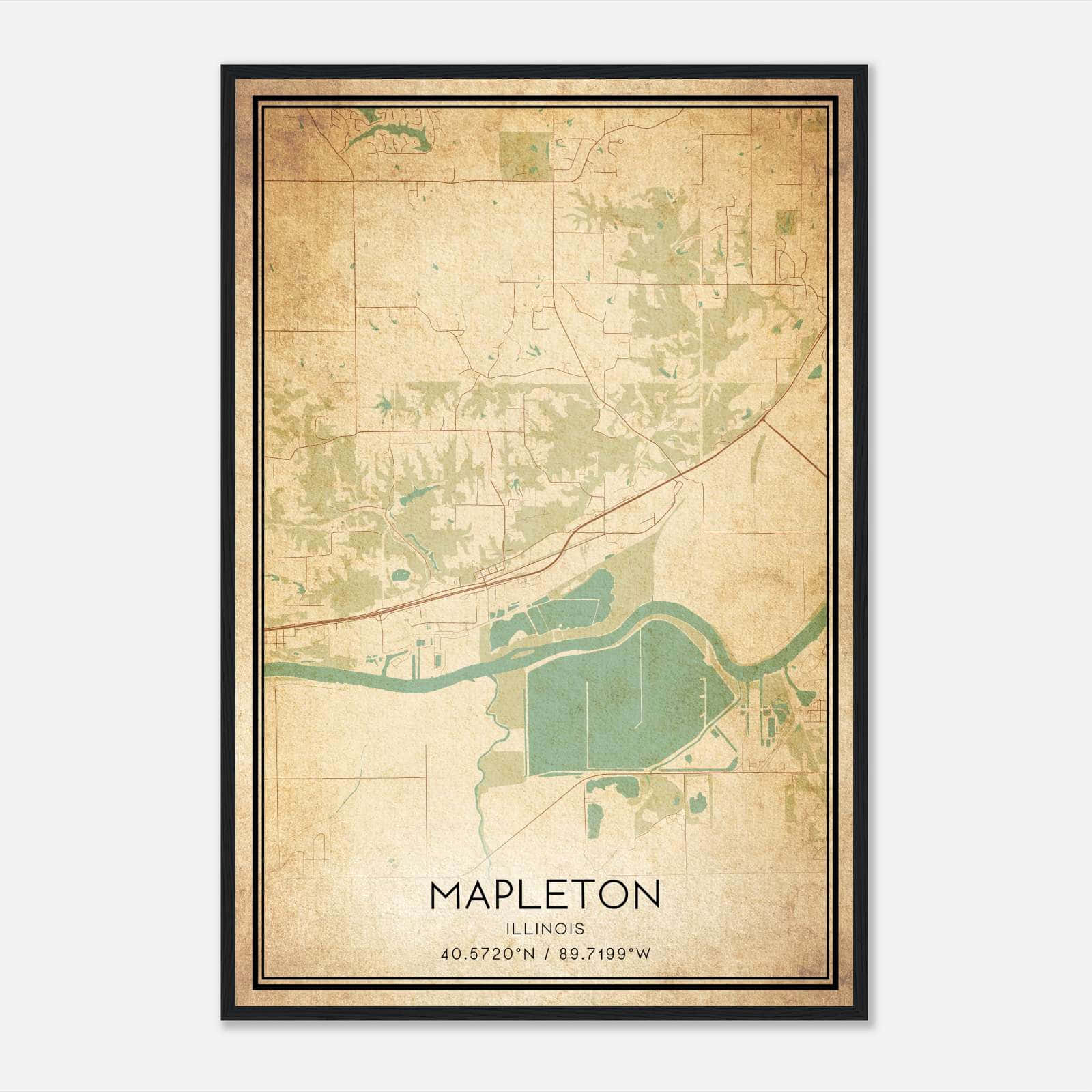 Vintage Mapleton Illinois Map Poster, Mapleton IL City Road Wall Art ...