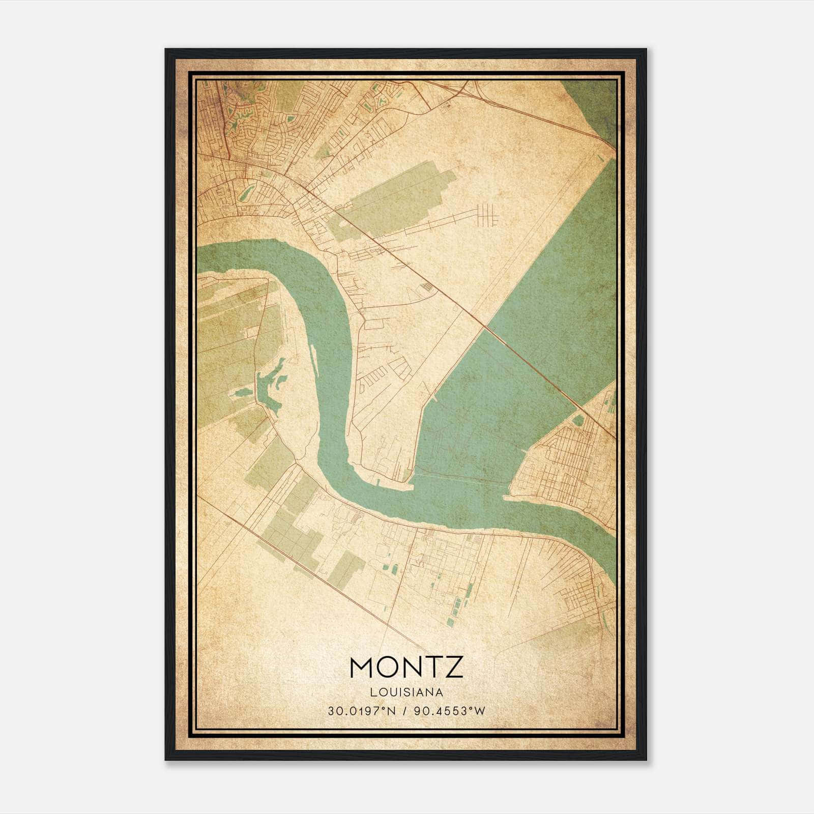Vintage Montz Louisiana Map Poster, Montz LA City Road Wall Art Print ...