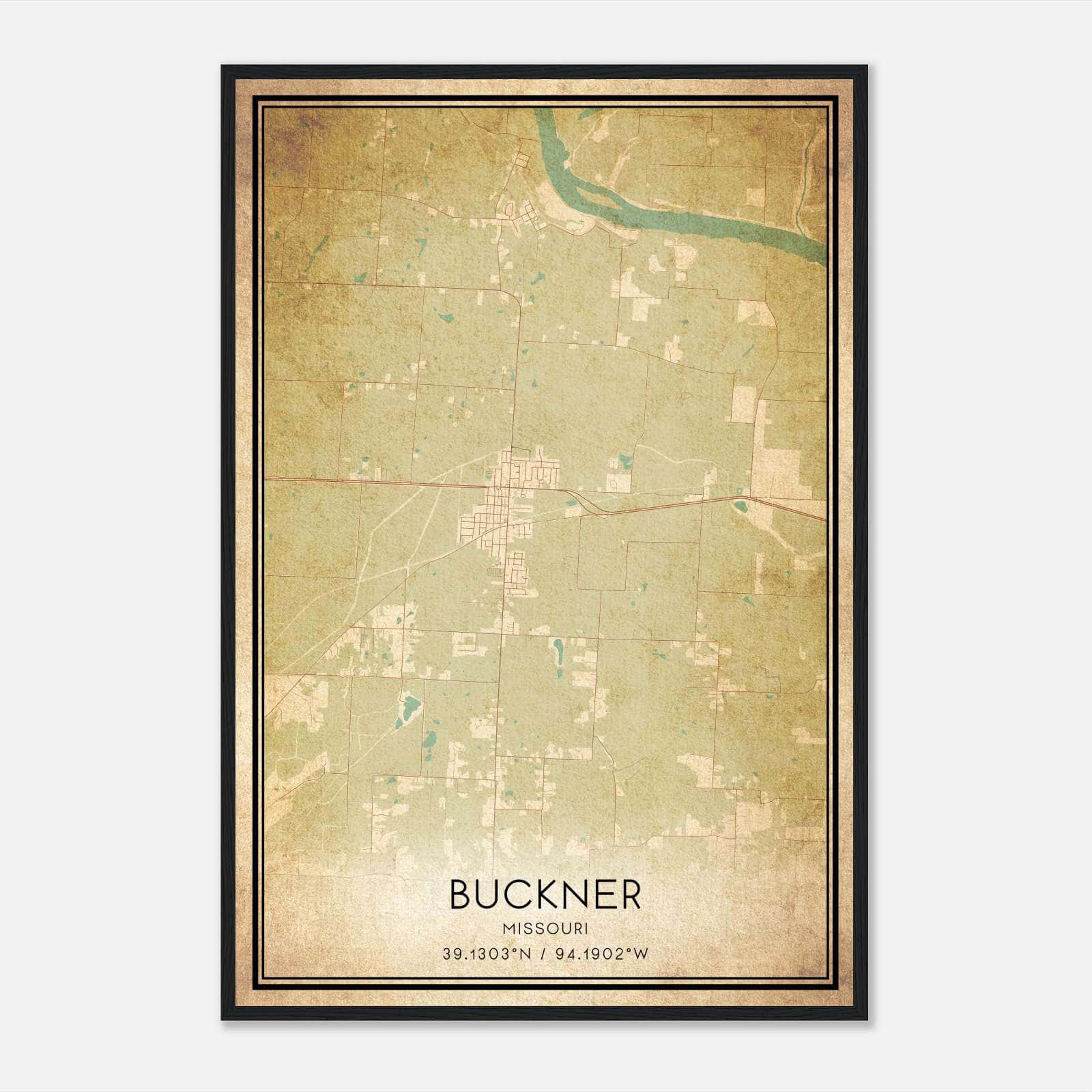Vintage Buckner Missouri Map Poster, Buckner MO City Road Wall Art ...
