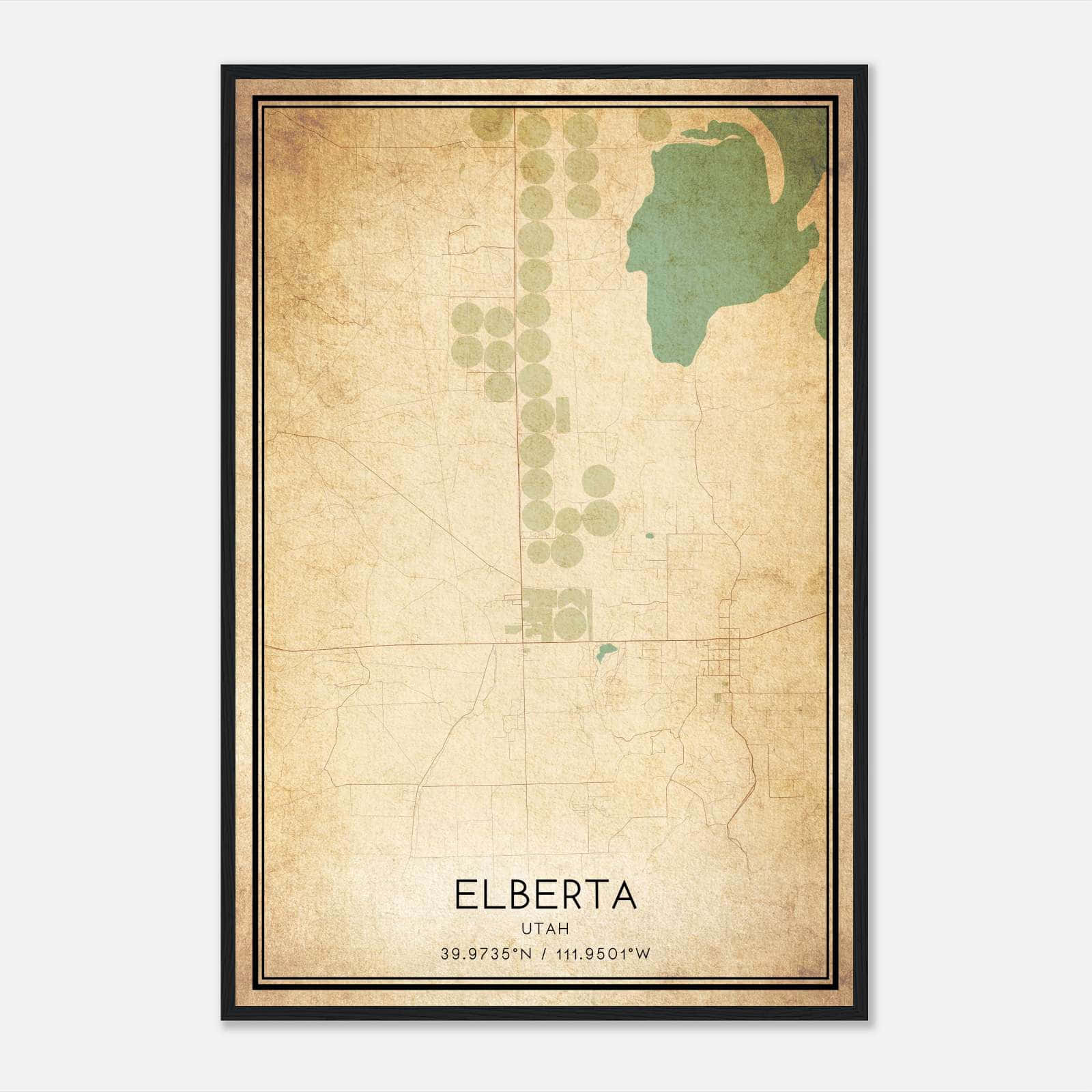 Vintage Elberta Utah Map Poster, Elberta UT City Road Wall Art Print ...