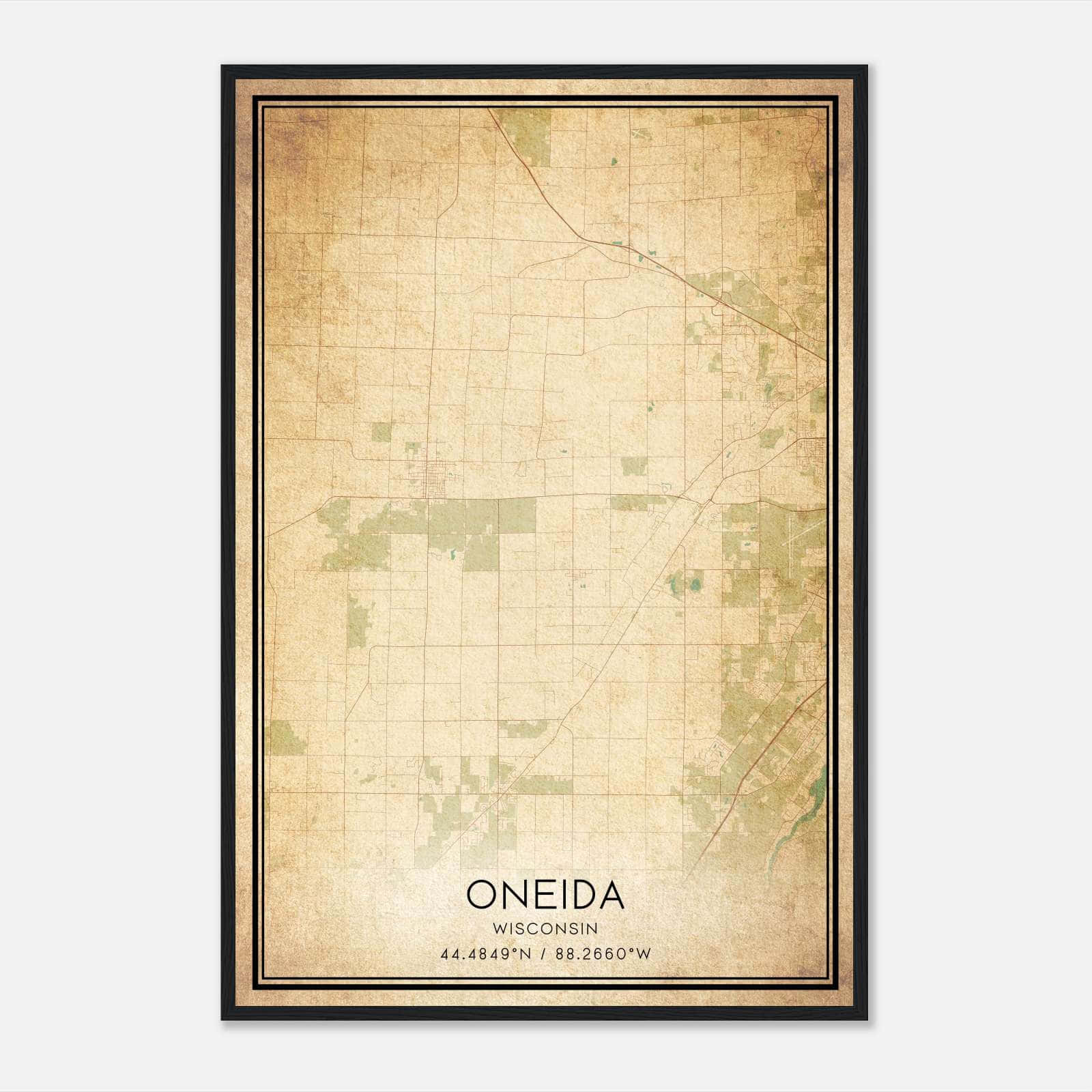 Vintage Oneida Wisconsin Map Poster, Oneida WI City Road Wall Art Print ...
