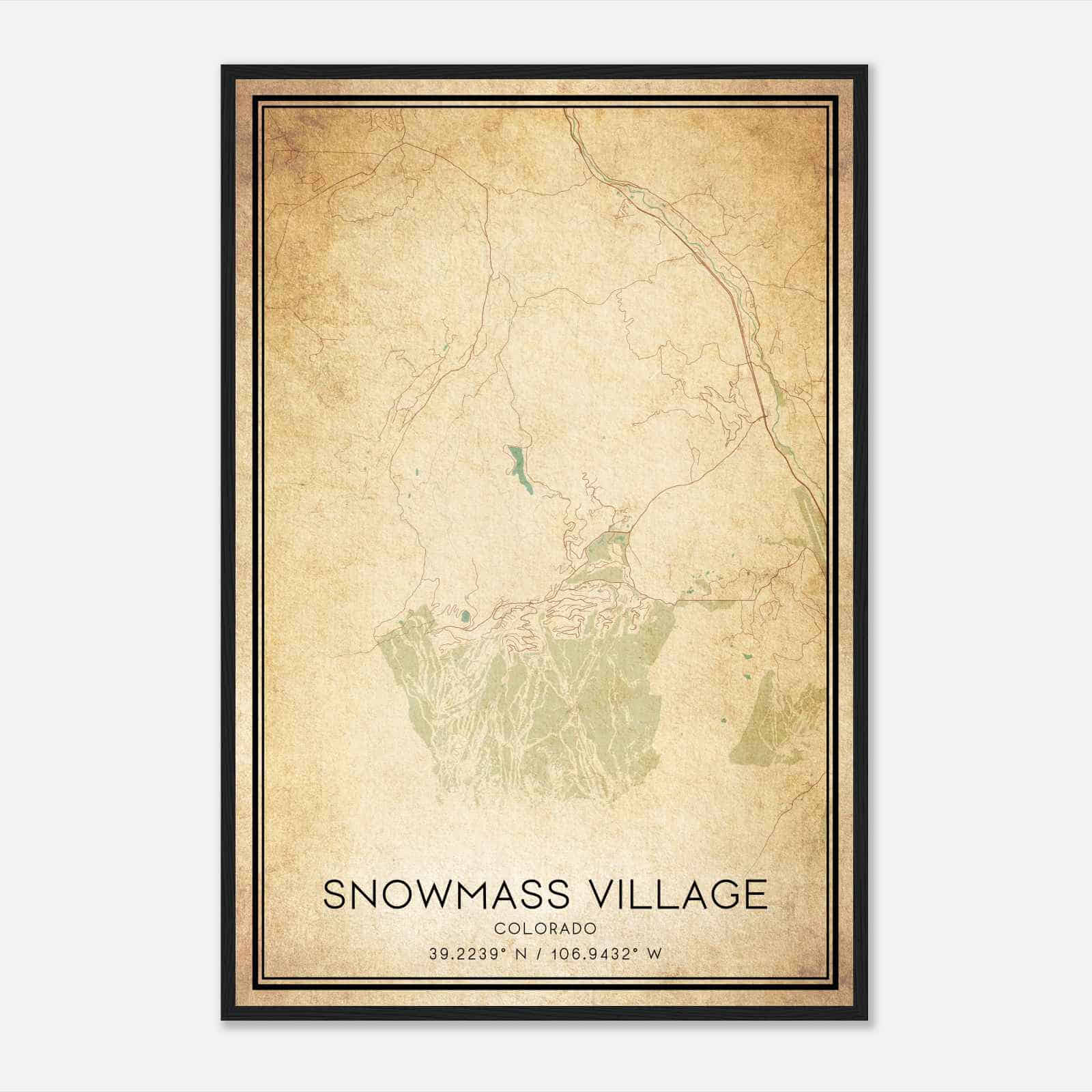 Vintage Snowmass Village Colorado Map Poster, Snowmass Village CO City ...