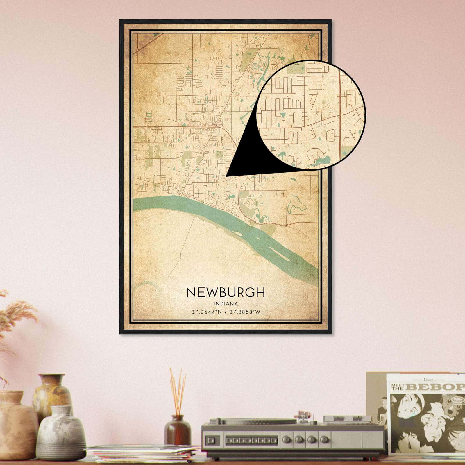Vintage Newburgh Indiana Map Poster, Newburgh IN City Road Wall Art ...
